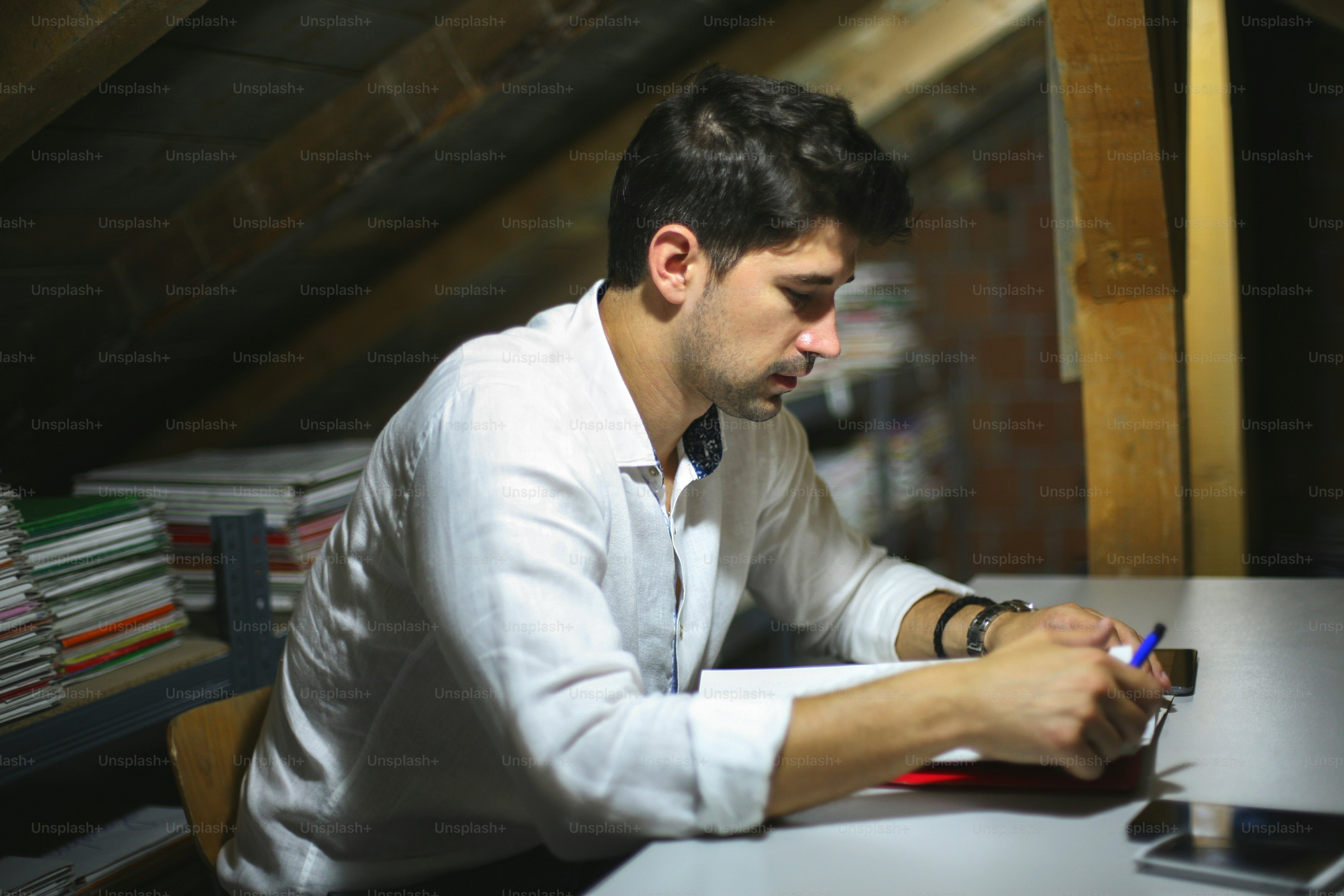Vintage space, business man working at his office. photo – Table Image ...