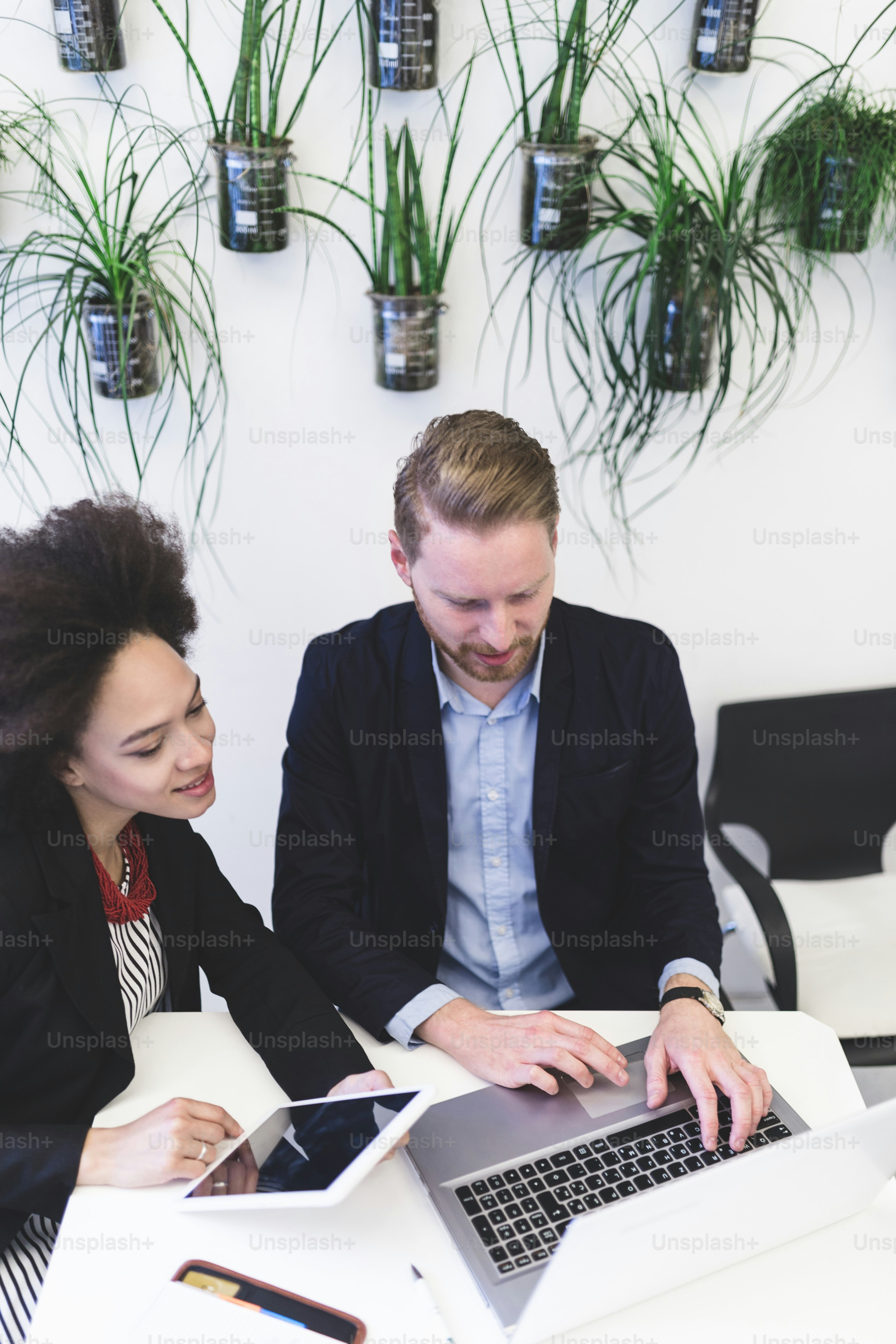 Multiracial people or couple working together. Business meeting concept ...