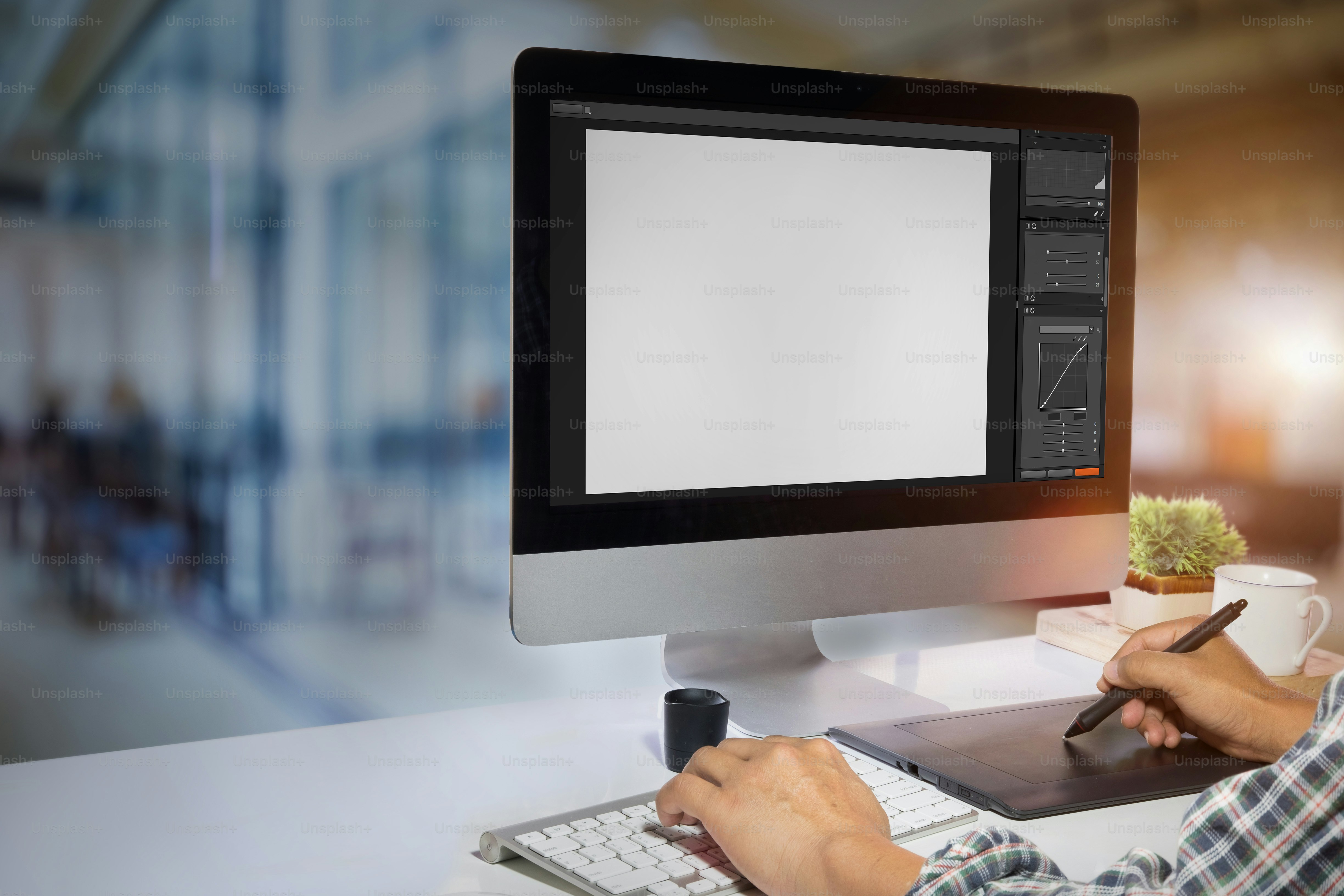 Business people working in office morning. Blurred abstract background ...