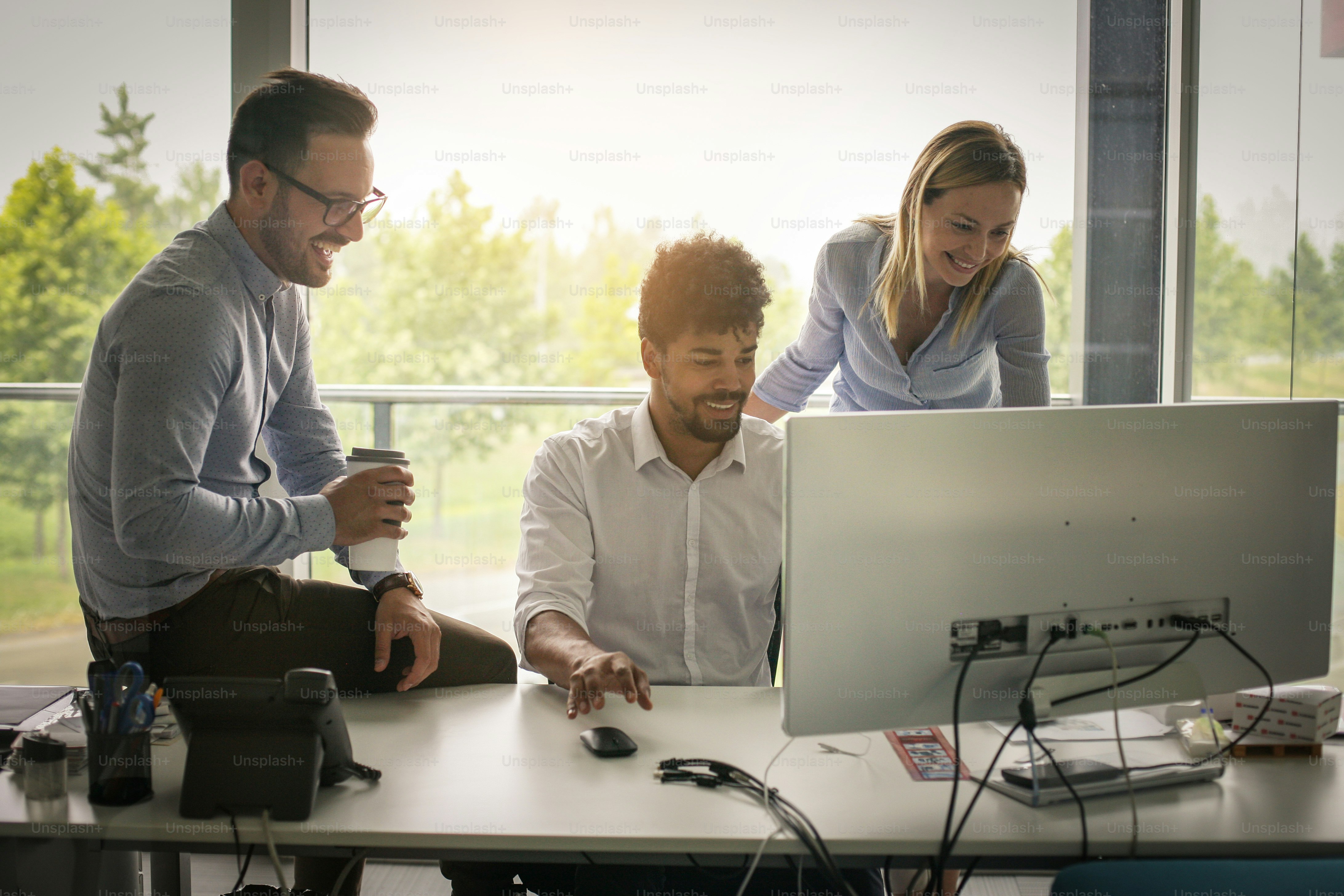 Business people using technology and having conversation. Business ...