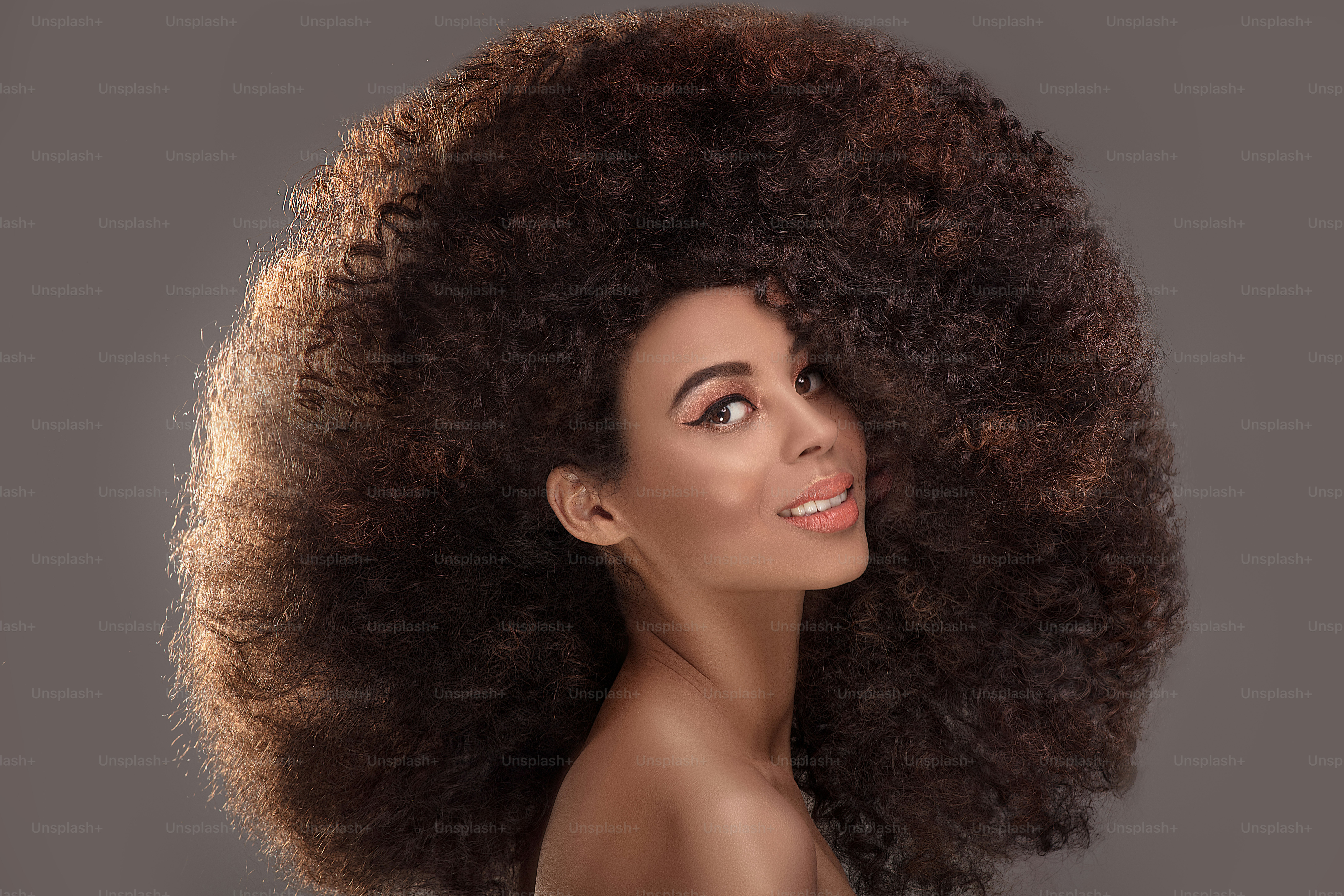 Beauty portrait of attractive african american woman with long afro ...