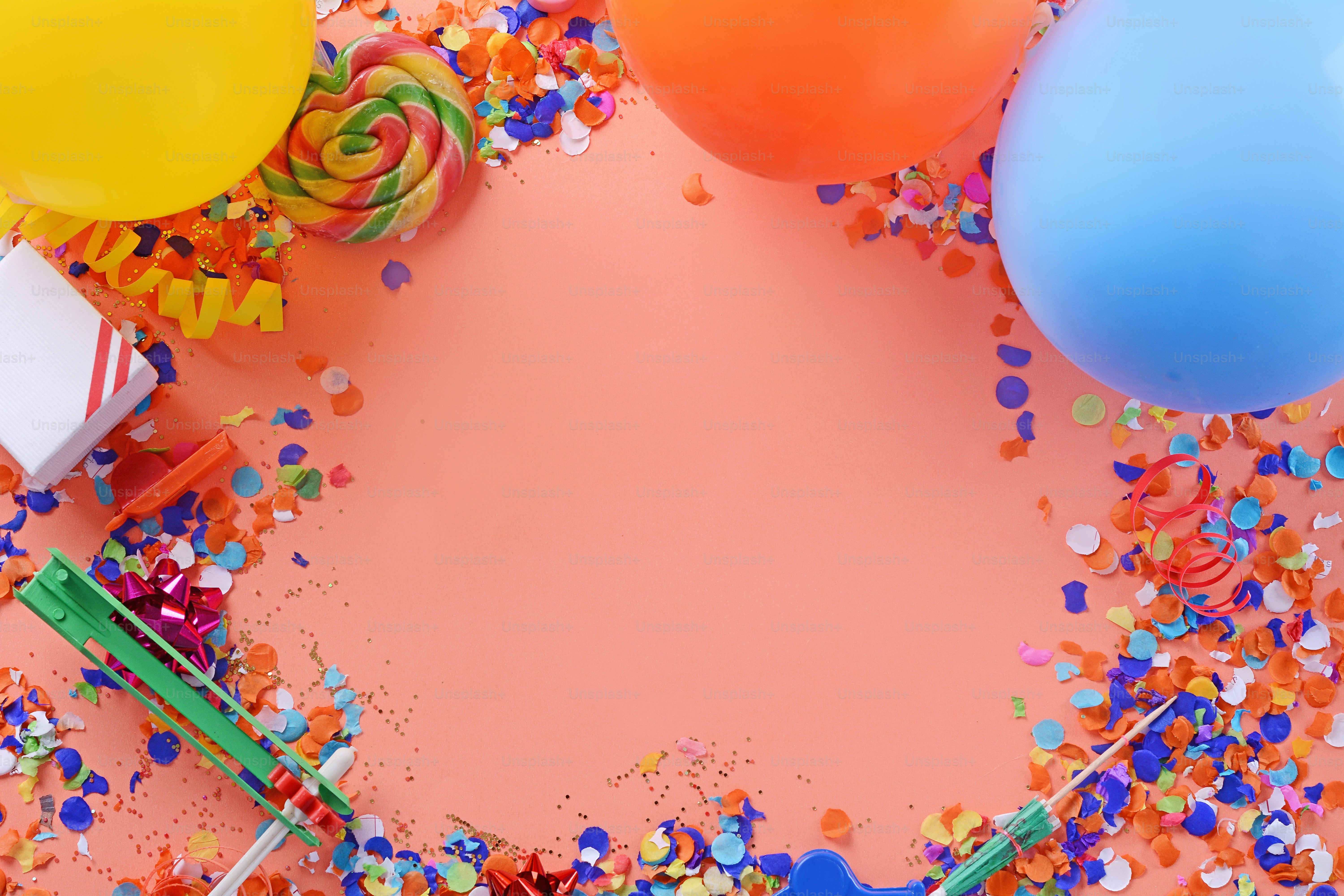 Colorful party frame with birthday objets on yellow background ...