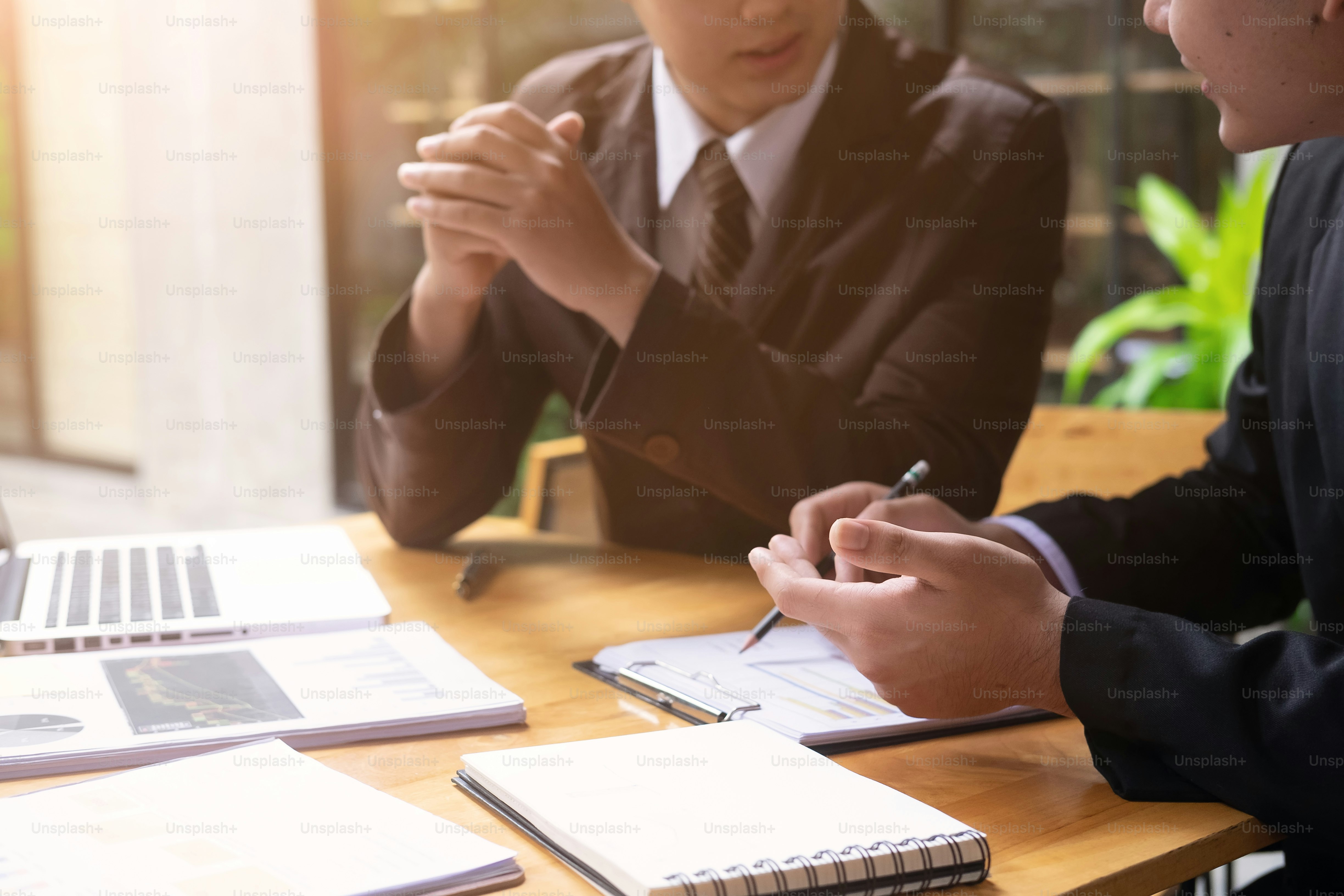 A man talking consult with business discussion with paper finance and ...