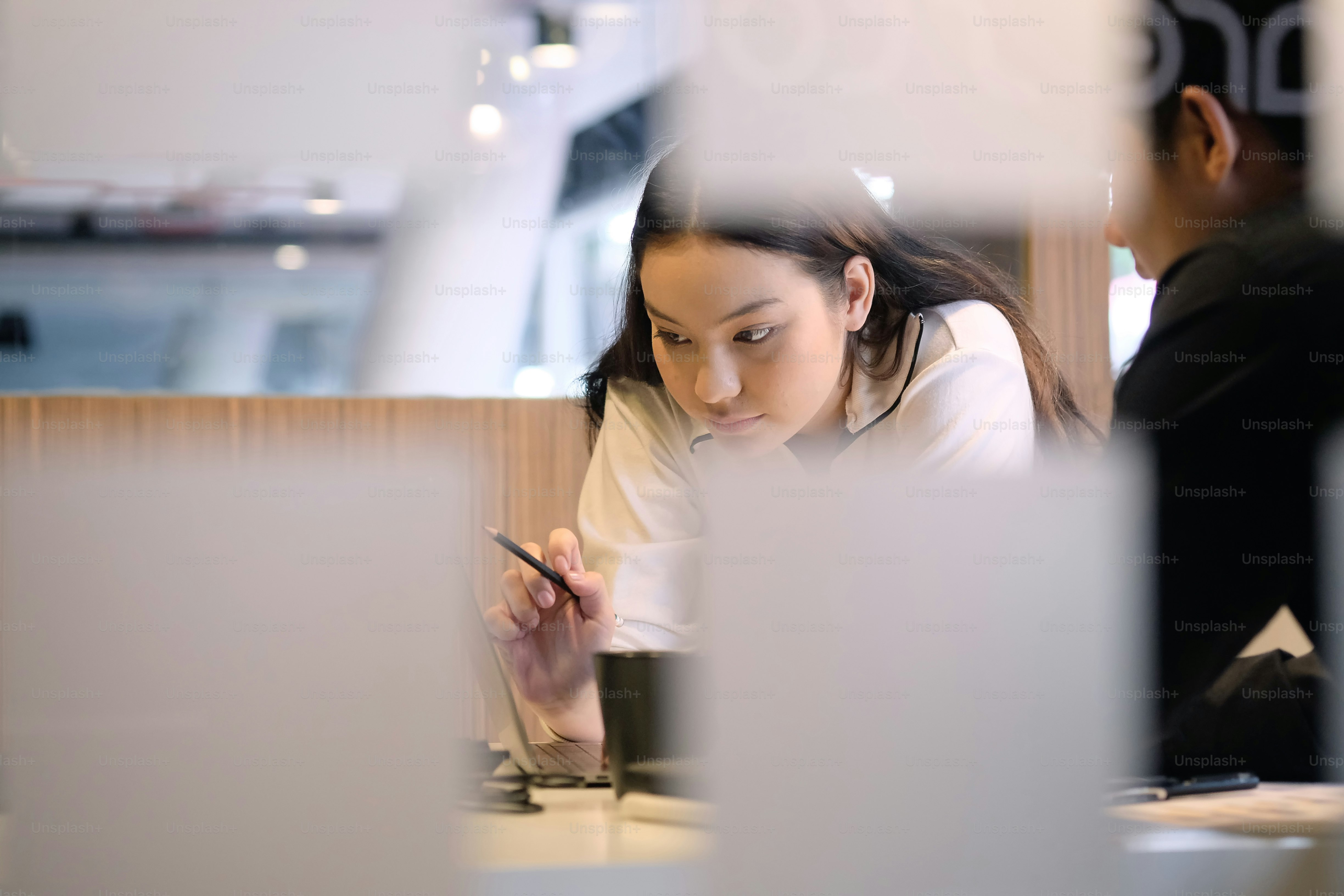 Apprentice Intern teenage woman study business finance with senior ...