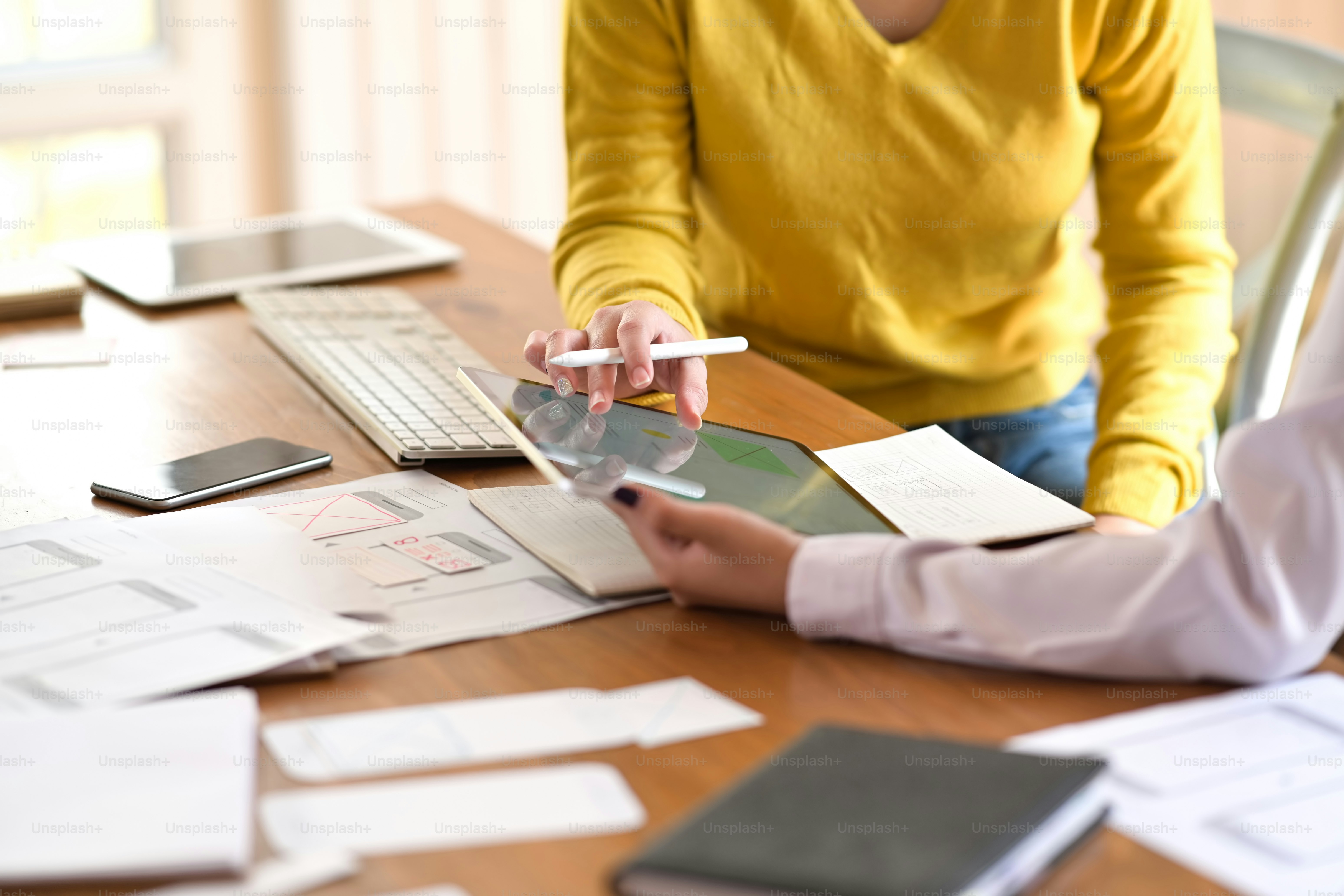 Ui creative designer team designing wireframe layout for responsive ...