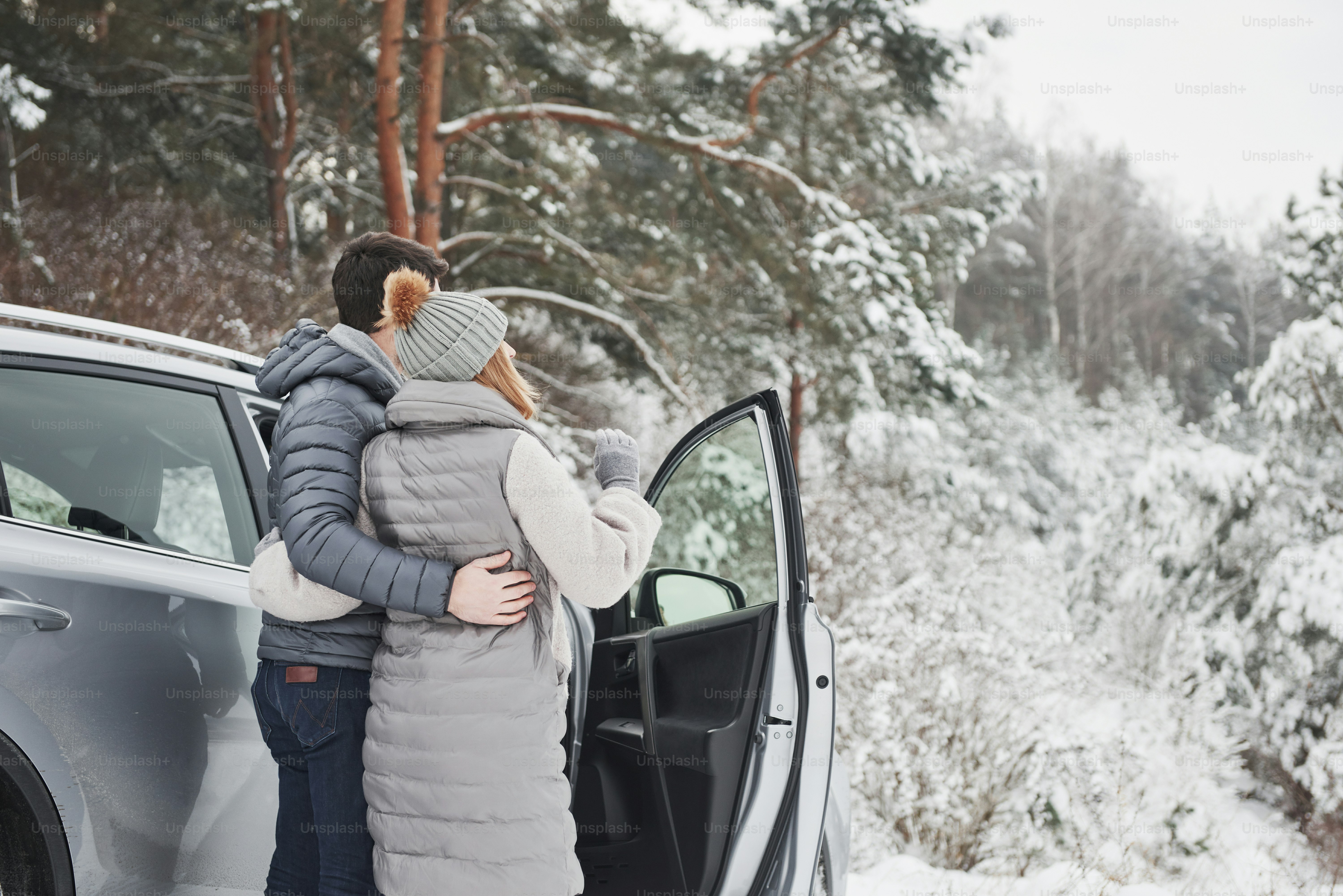 Admires beautiful nature together. Lovely couple have weekend at ...