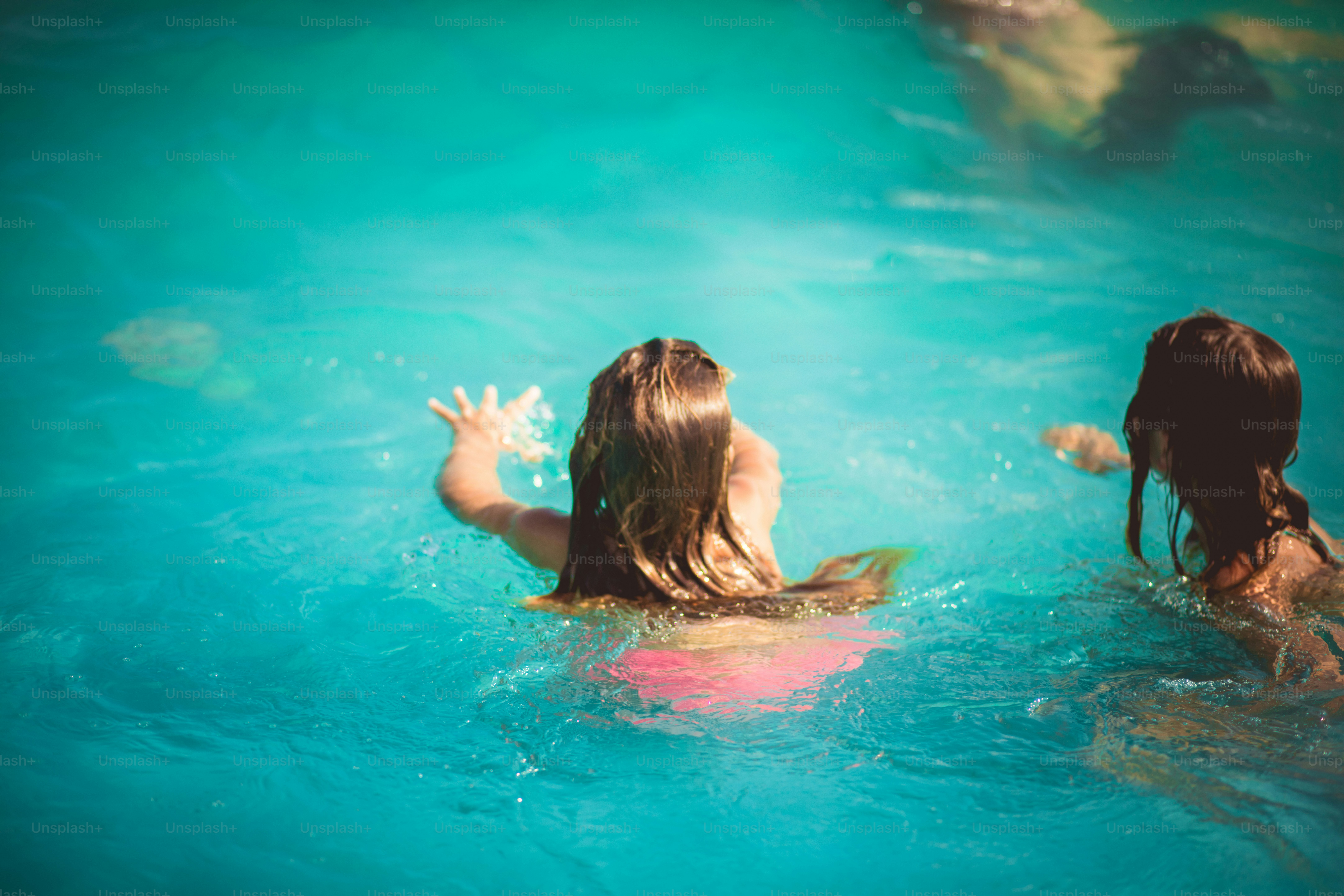 Pool fun and swimming. Children swimming in the pool. photo – Summer ...