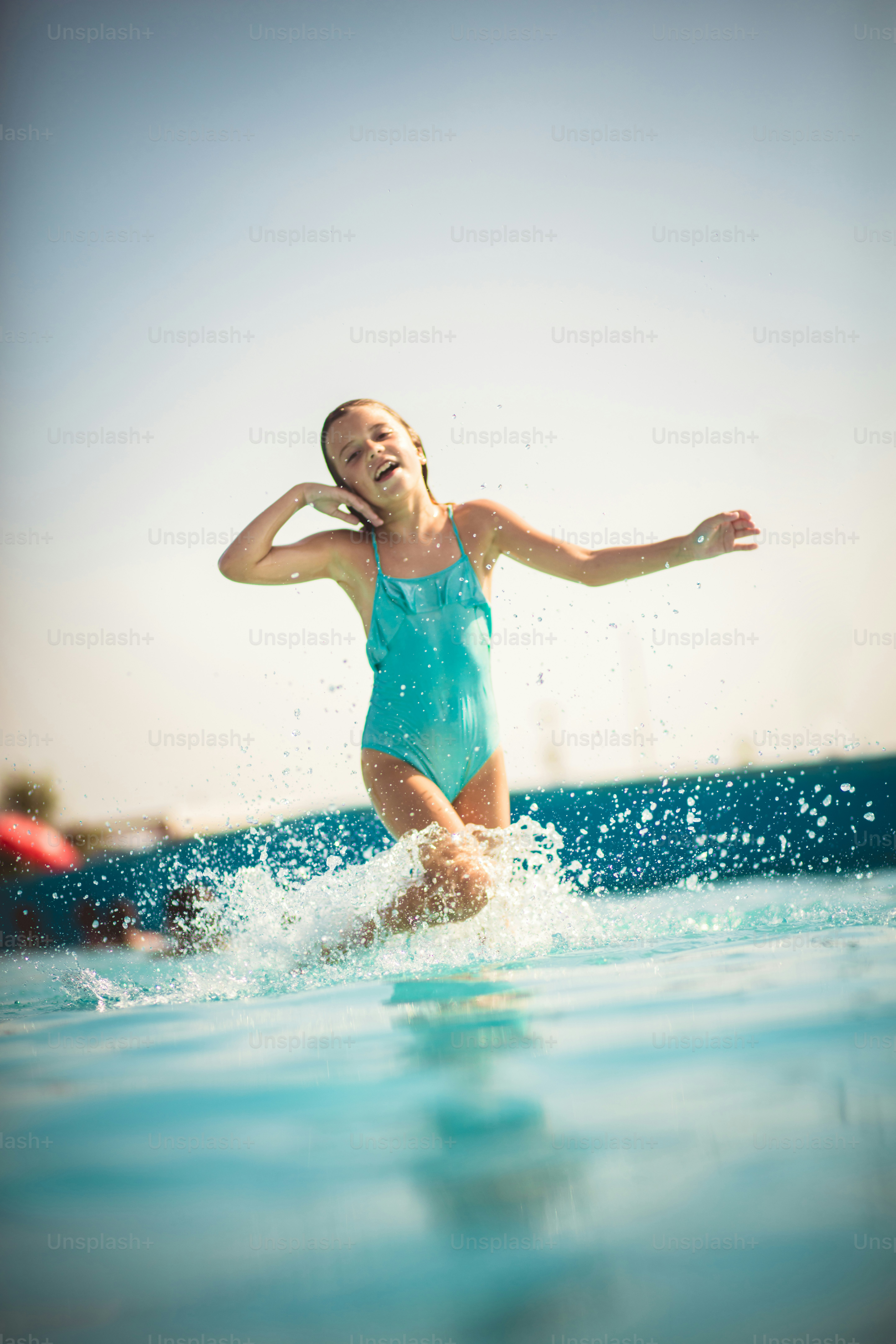 Best friends always have a fun. Children in the pool. photo – Summer ...