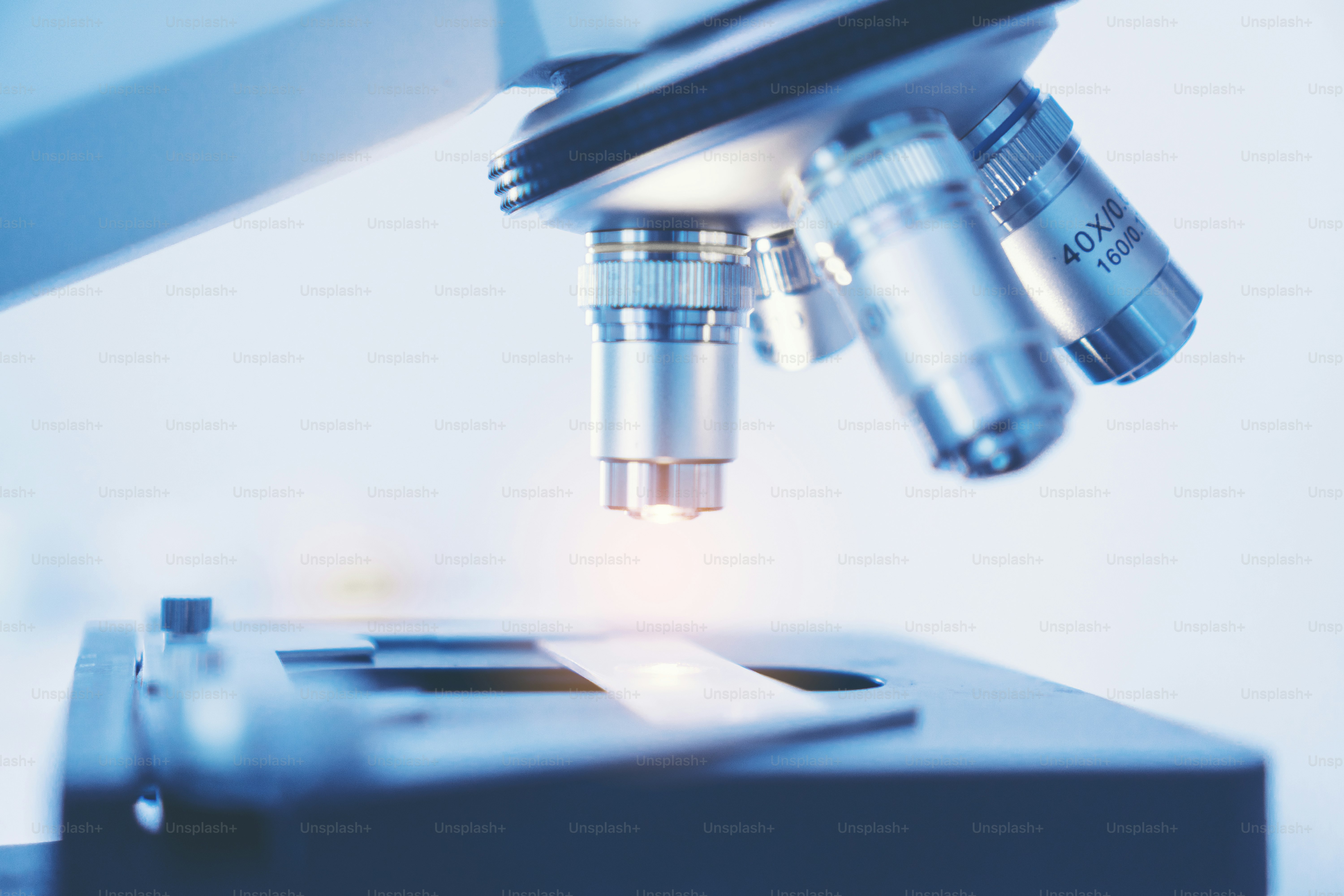 High magnification lens of the microscope for research photo ...