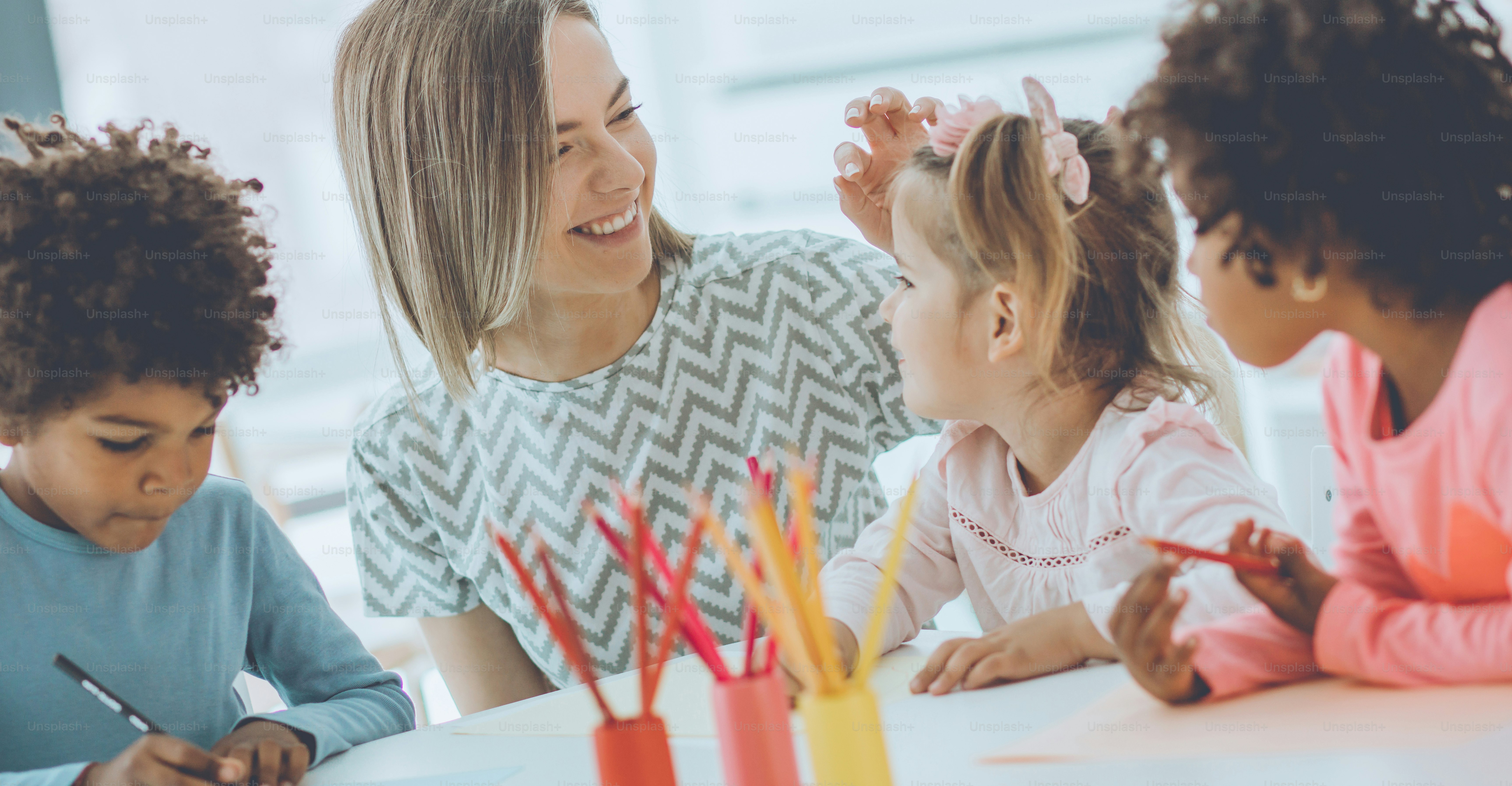 Time for drawing. Children in preschool. photo – Photography Image on ...