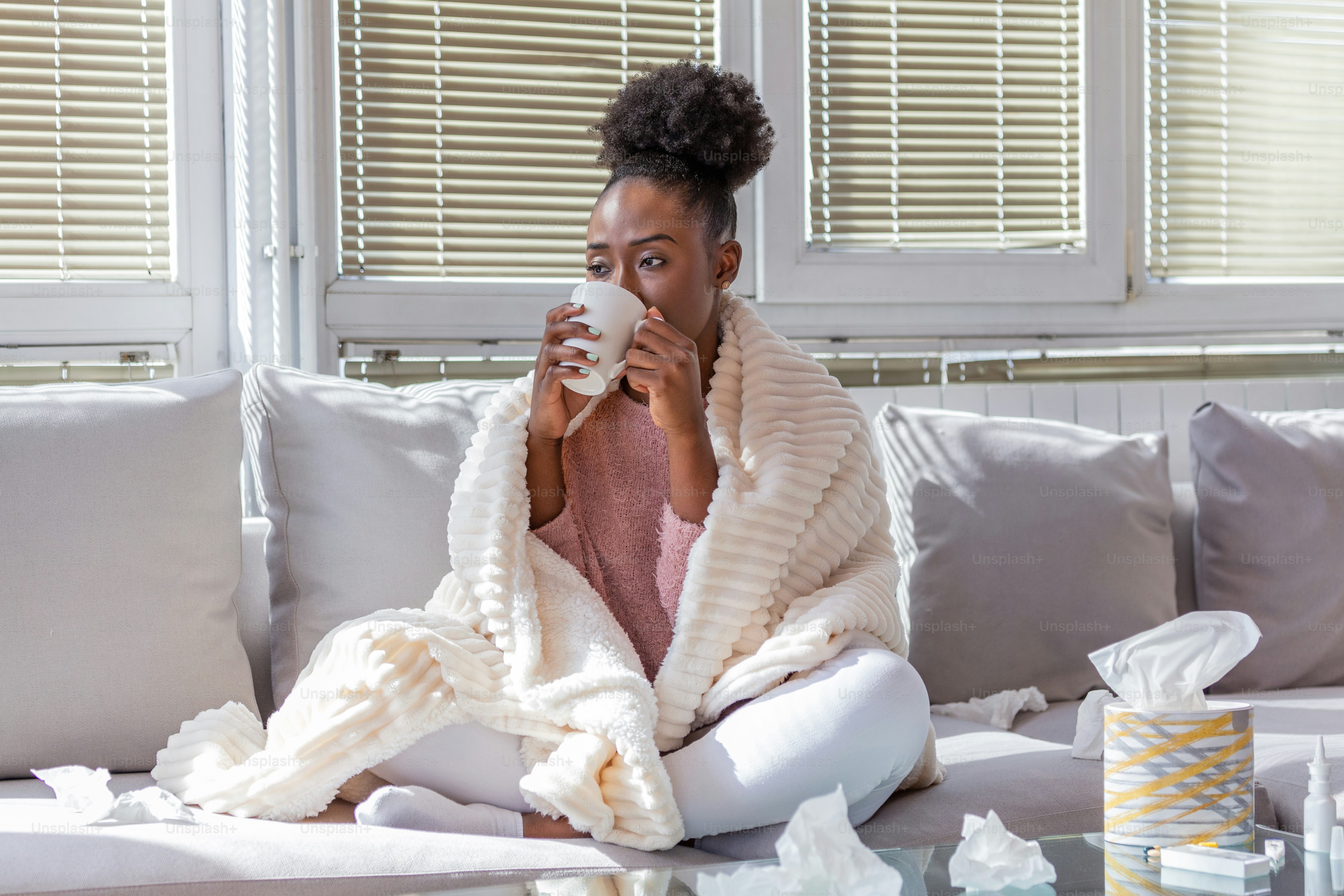 Cold And Flu. Portrait Of Ill African American Woman Caught Cold ...