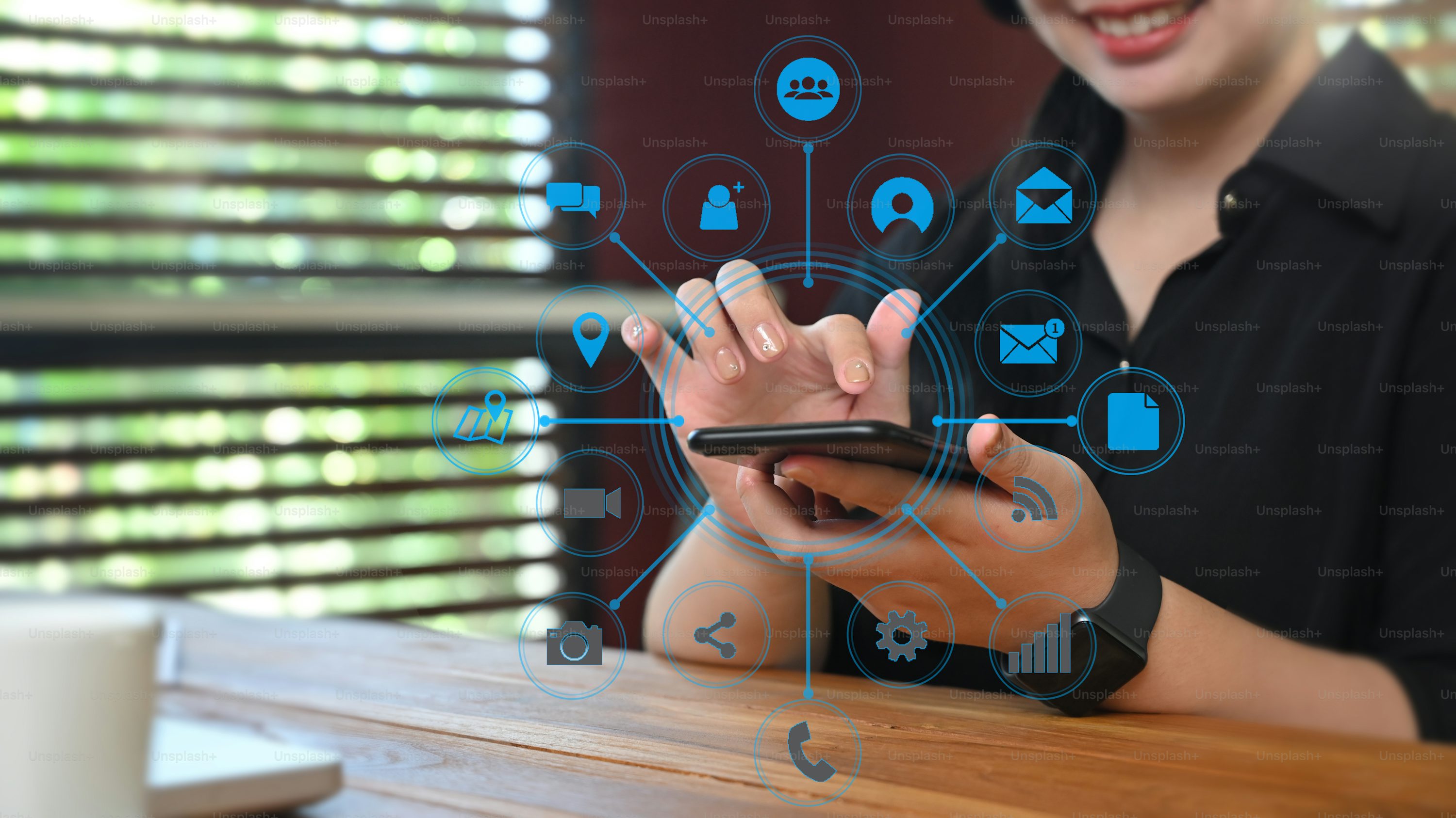 Cropped shot businesswoman using smartphone Digital marketing media in ... Cropped shot businesswoman using smartphone Digital marketing media in ...