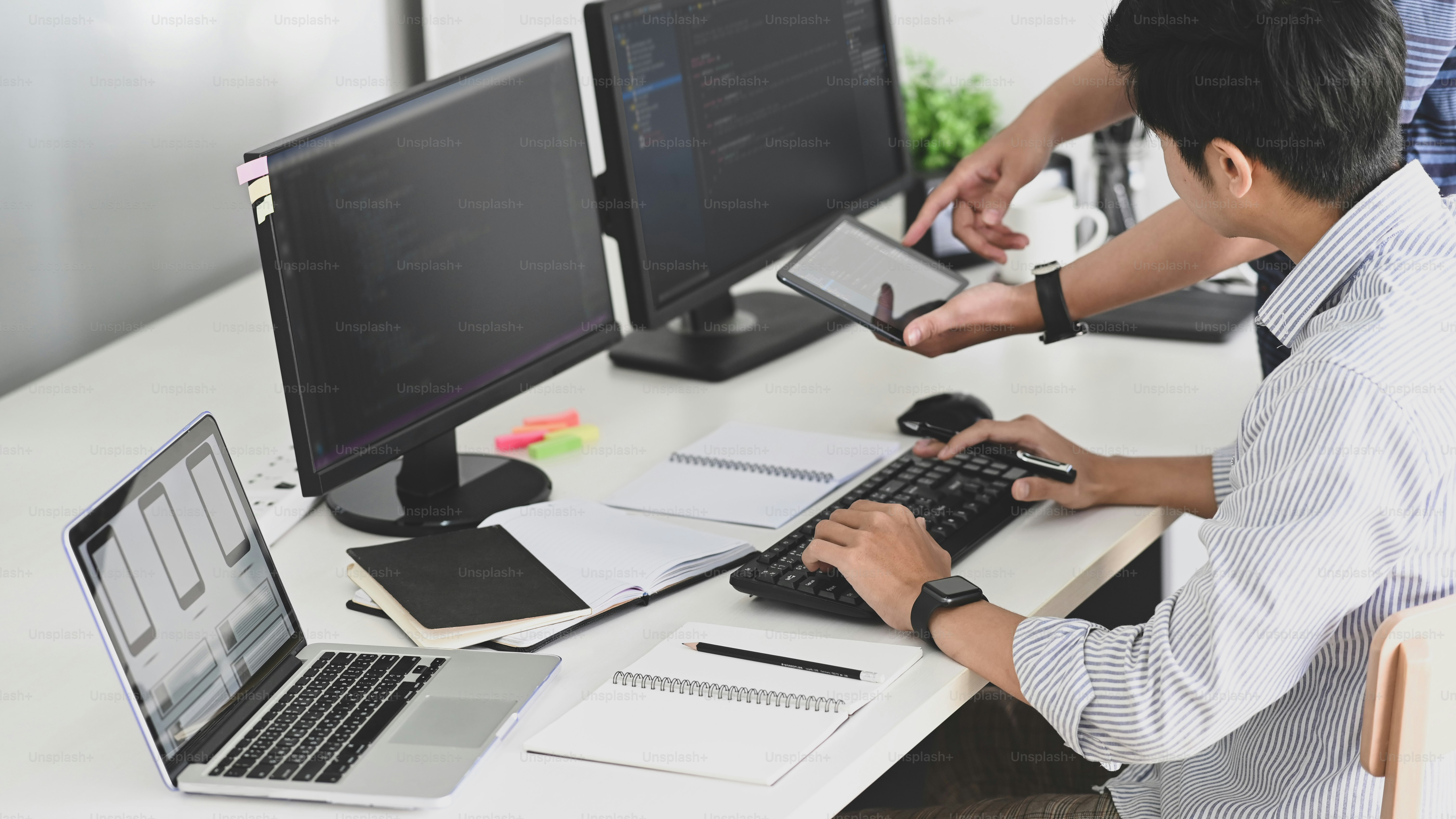 Team developing programmer development software designing and coding ...