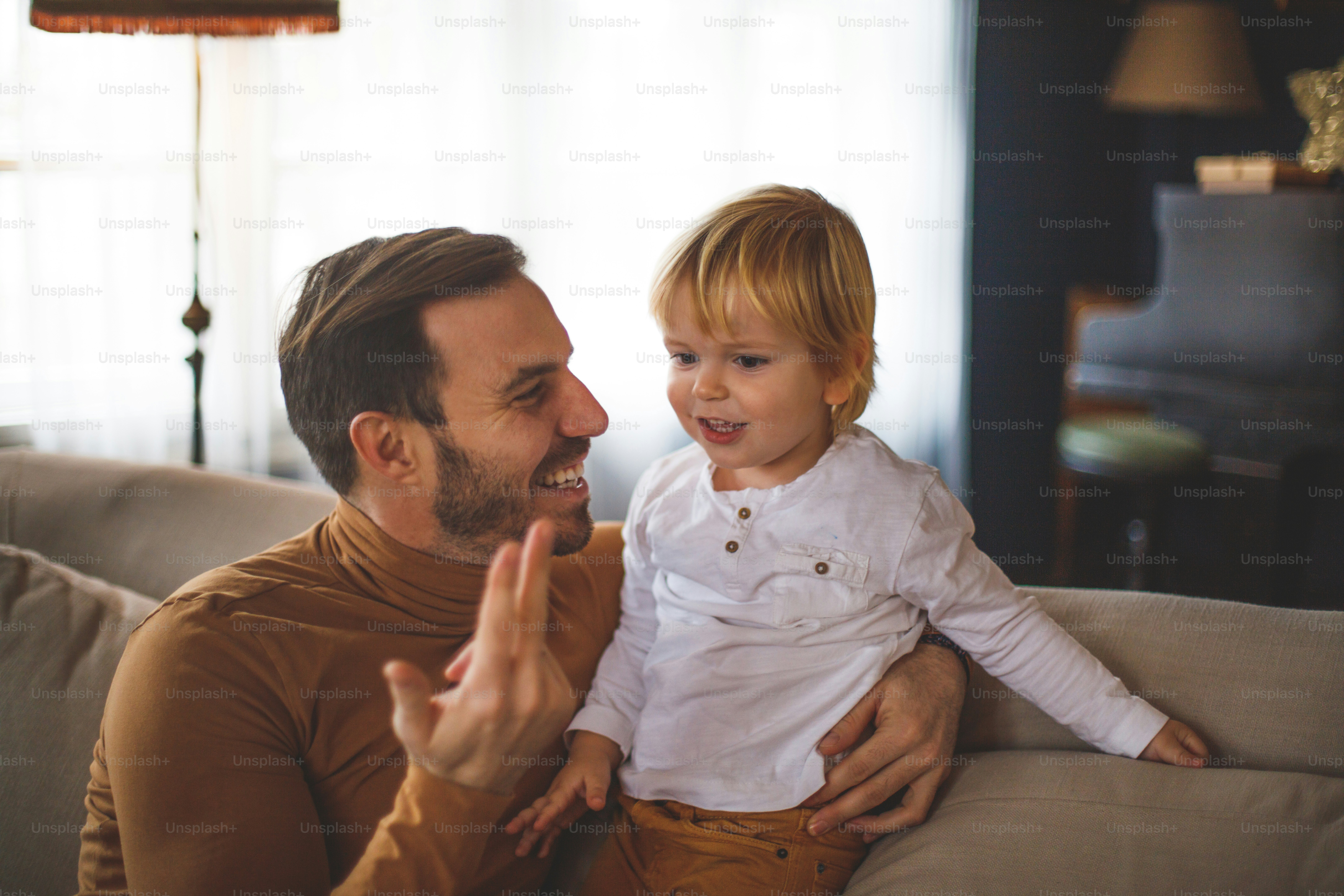 Let's count together. Father with son at home. photo – Fun Image on ...