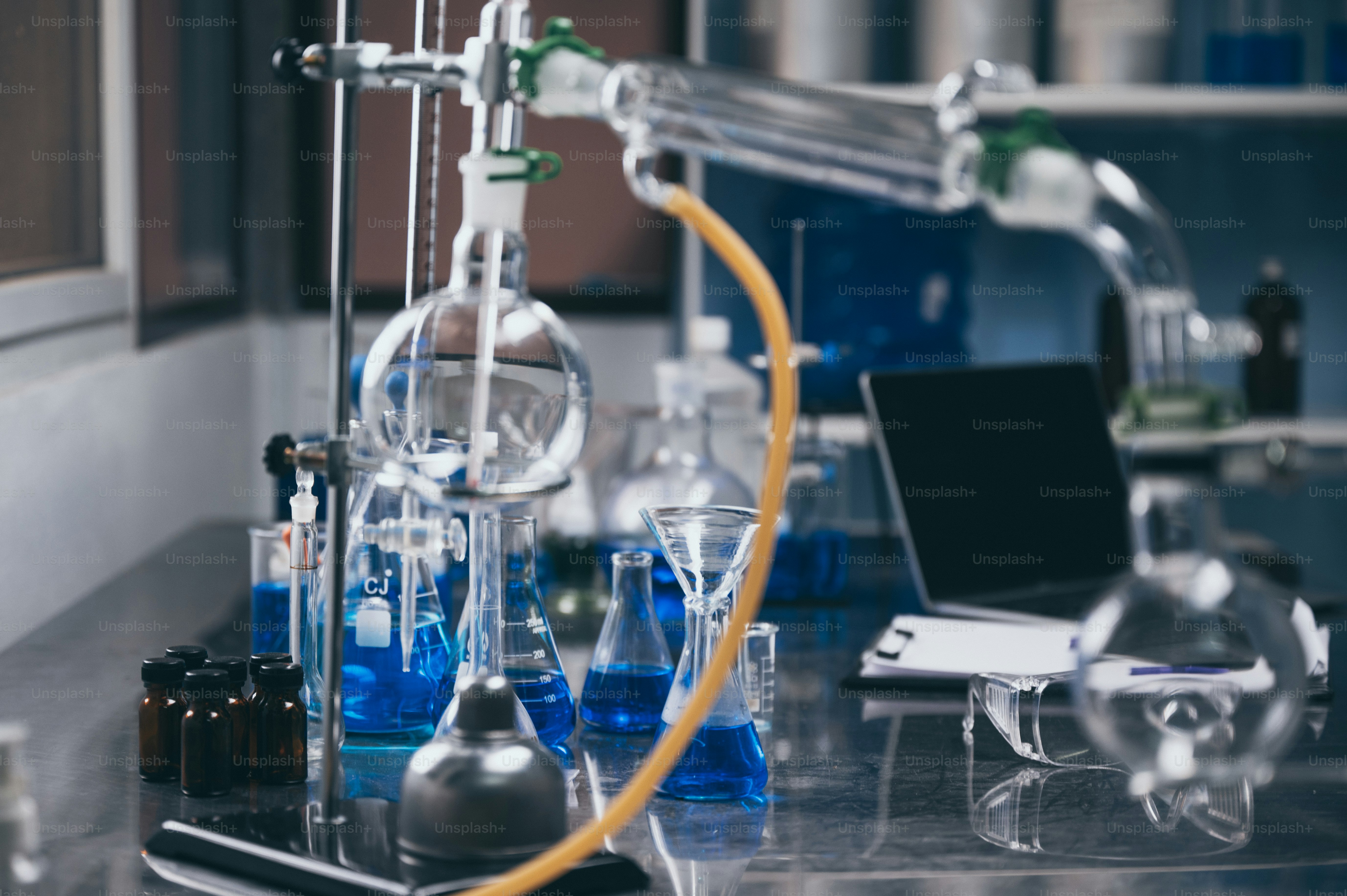 Science equipment in chemical laboratories, Concepts of scientific research and medical devices ...