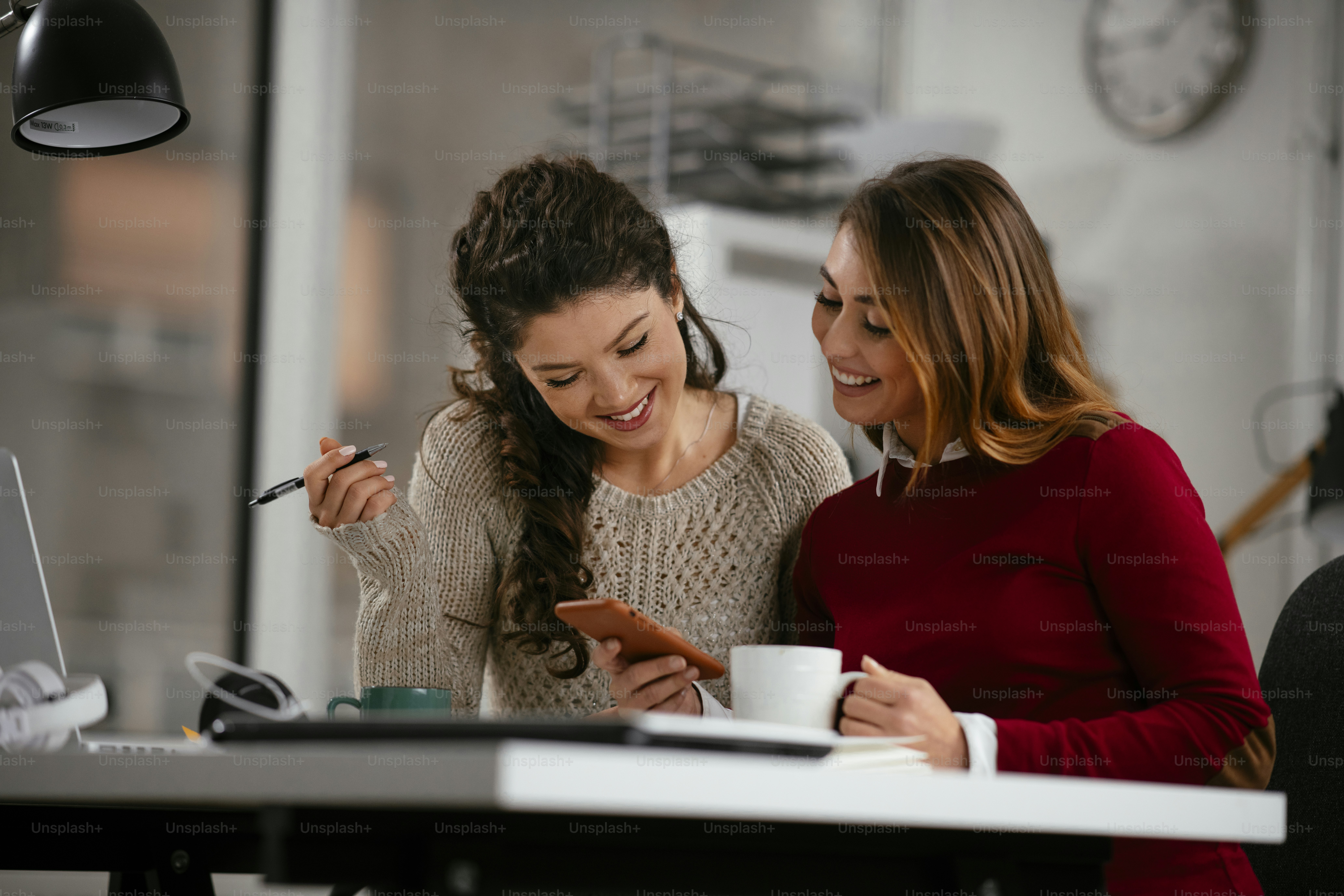 Girlfriends working together in the office. Female friends enjoying in ...