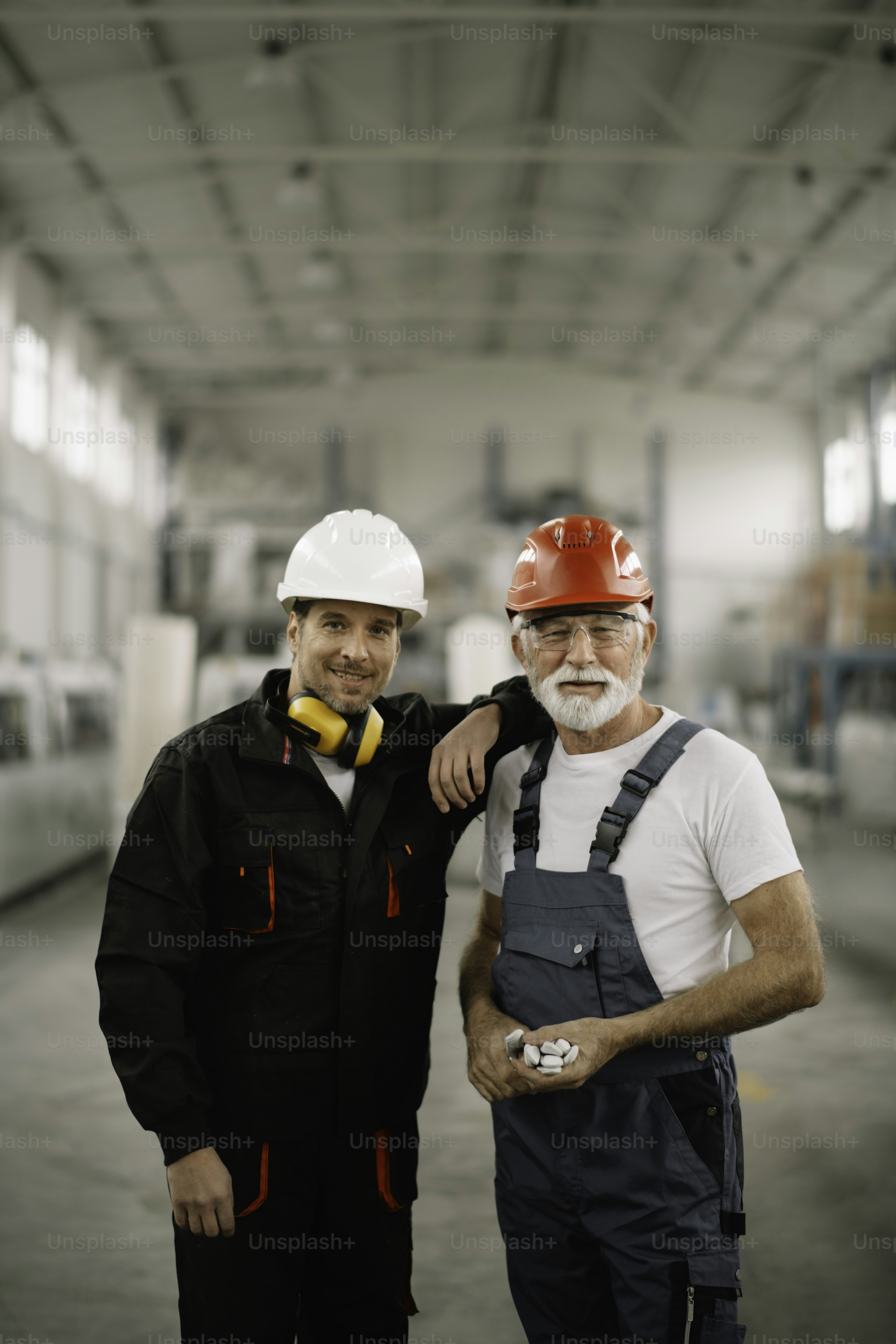 Colleagues working together in factory. Workers working on project ...