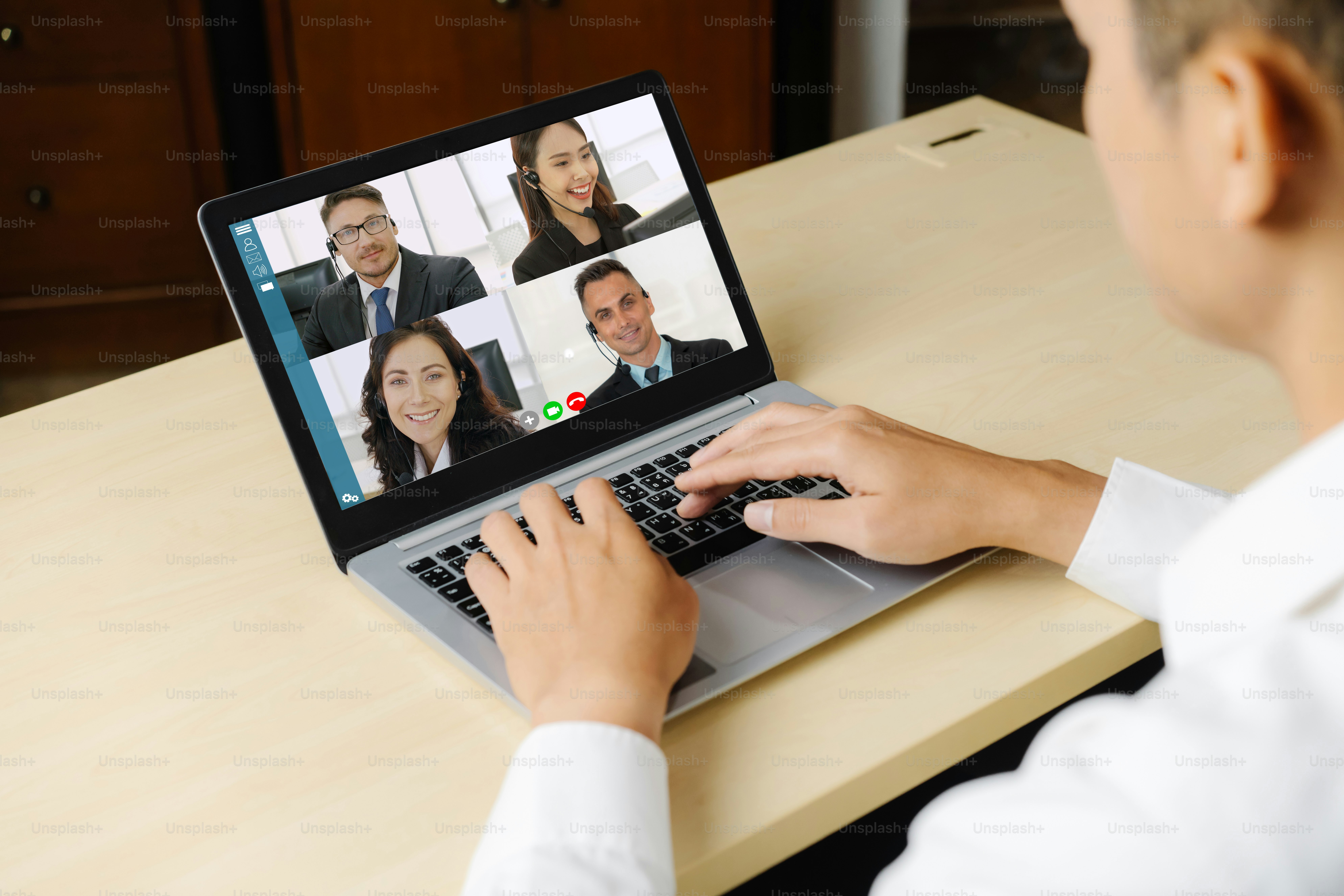 Video call business people meeting on virtual workplace or remote ...
