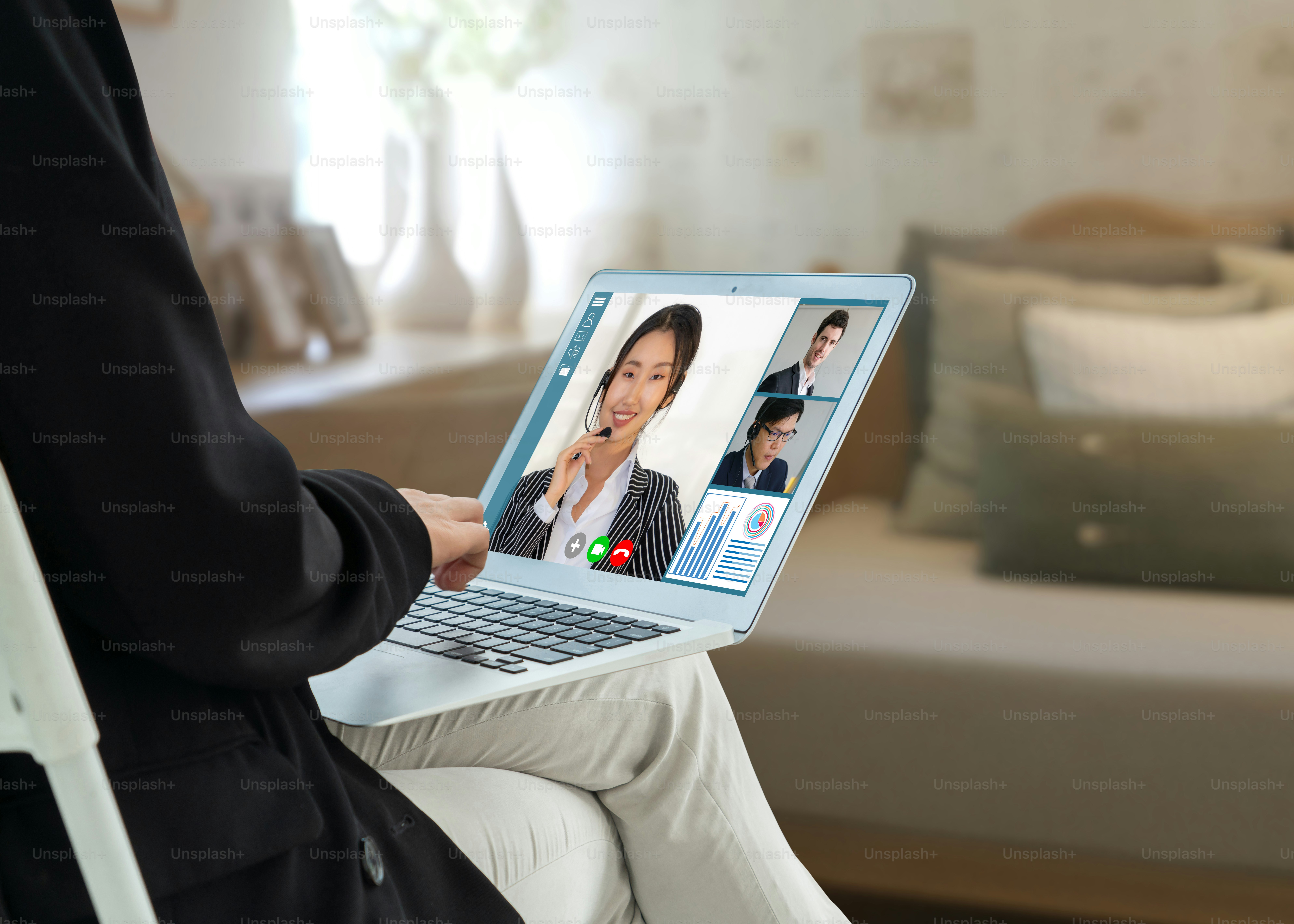 Video call business people meeting on virtual workplace or remote ...