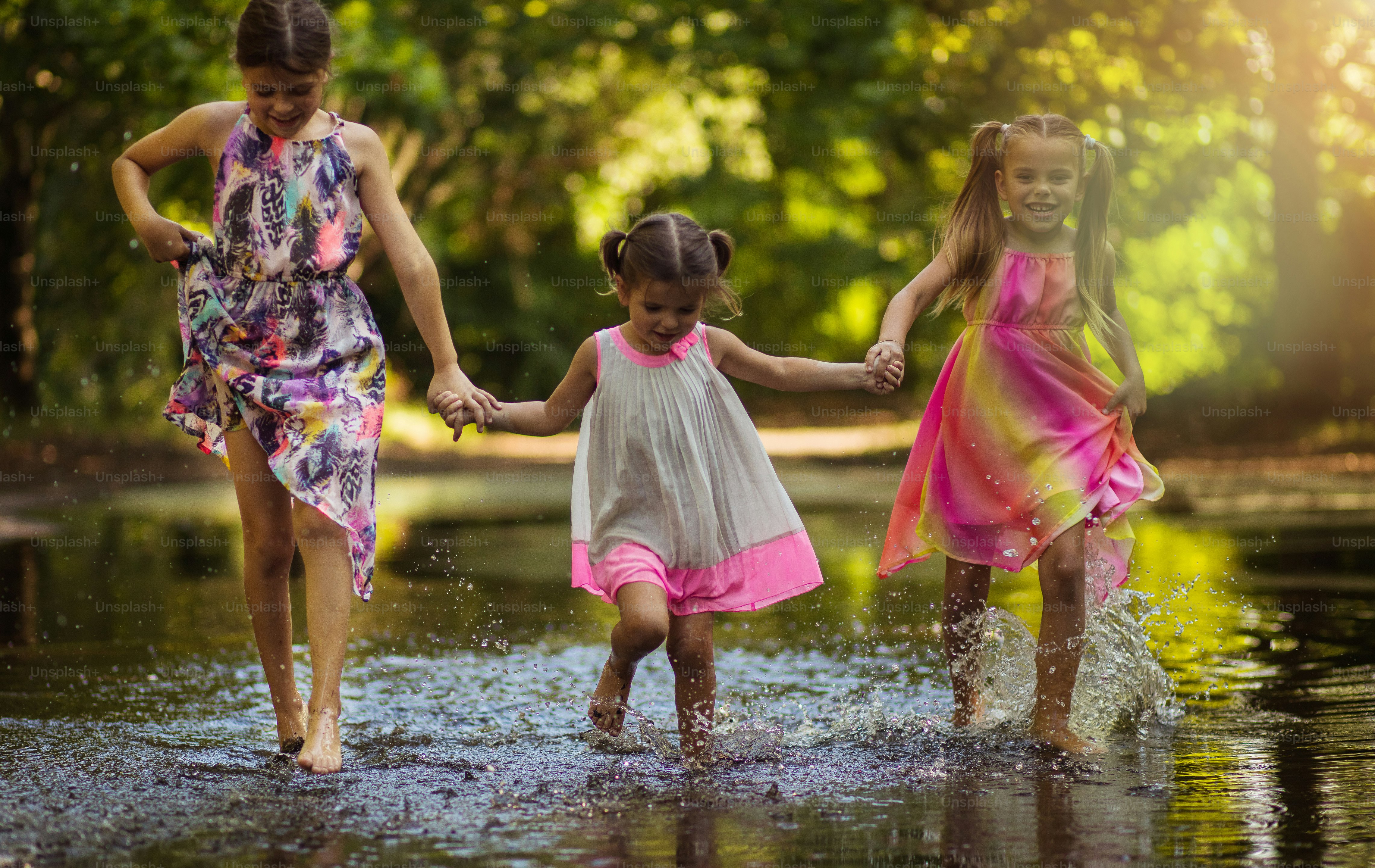 Fun day. Children having fun in nature. photo – Copy space Image on ...
