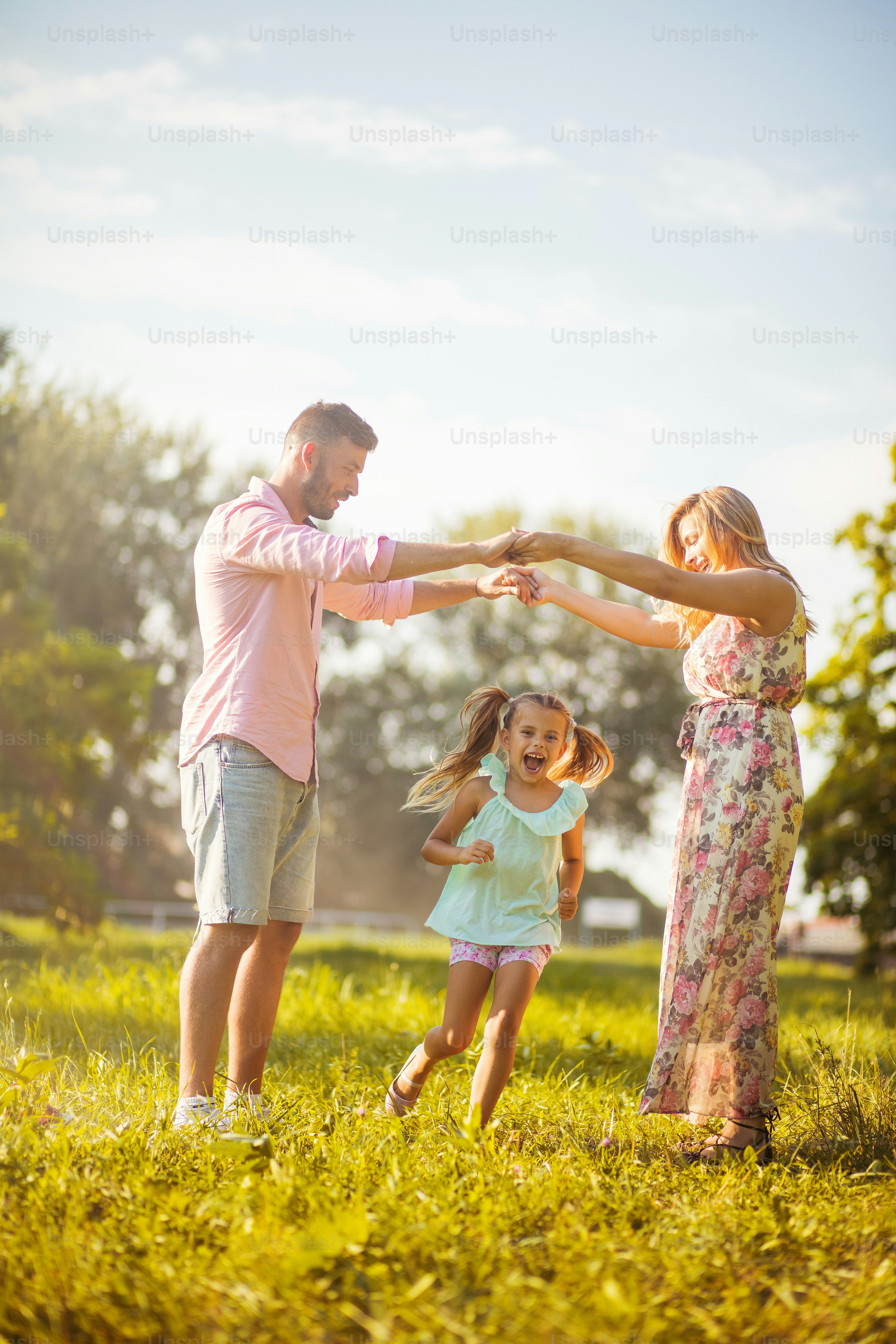 Family fun. Parents with daughter having fun in nature. photo – Serbia ...