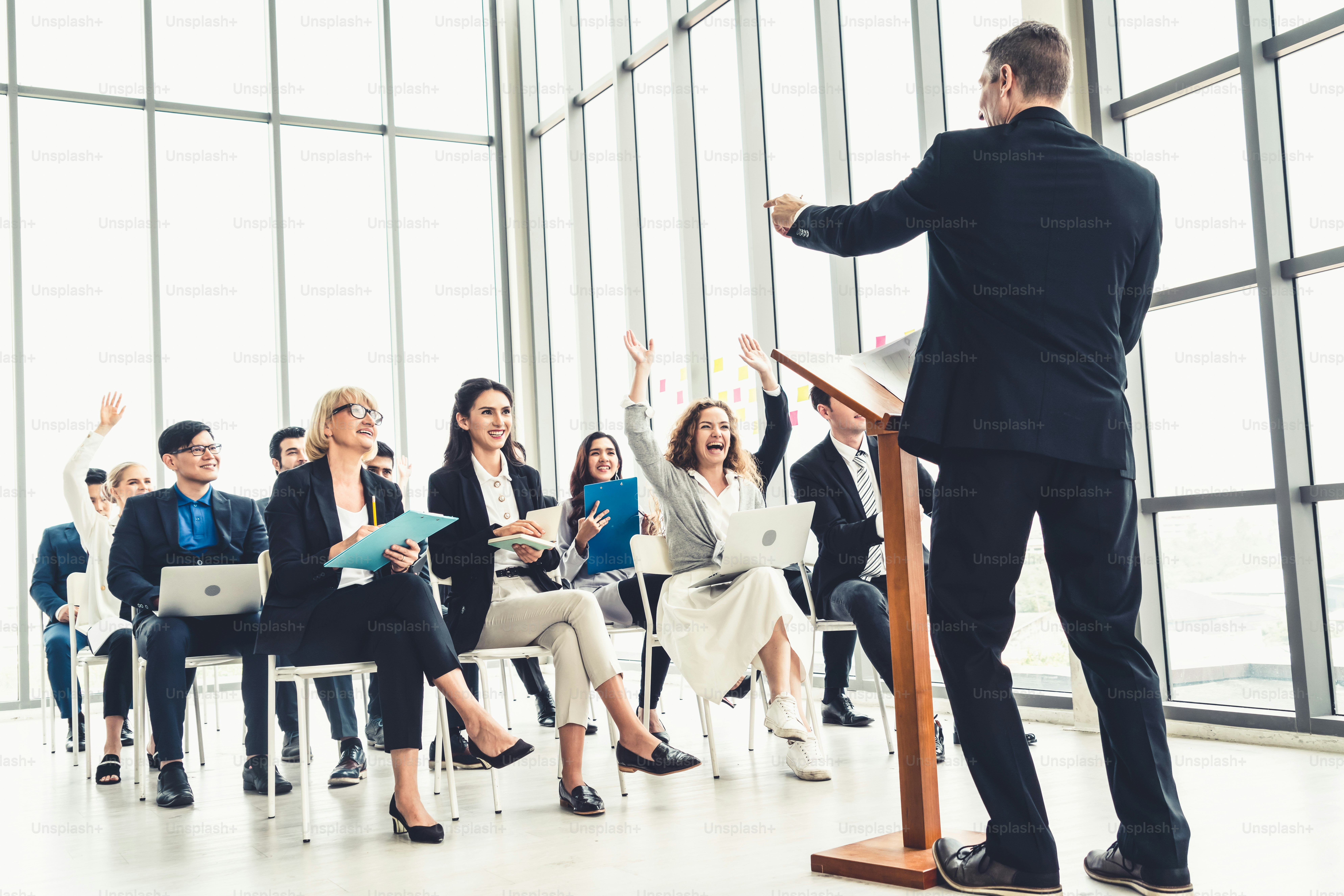 Group of business people meeting in a seminar conference . Audience ...