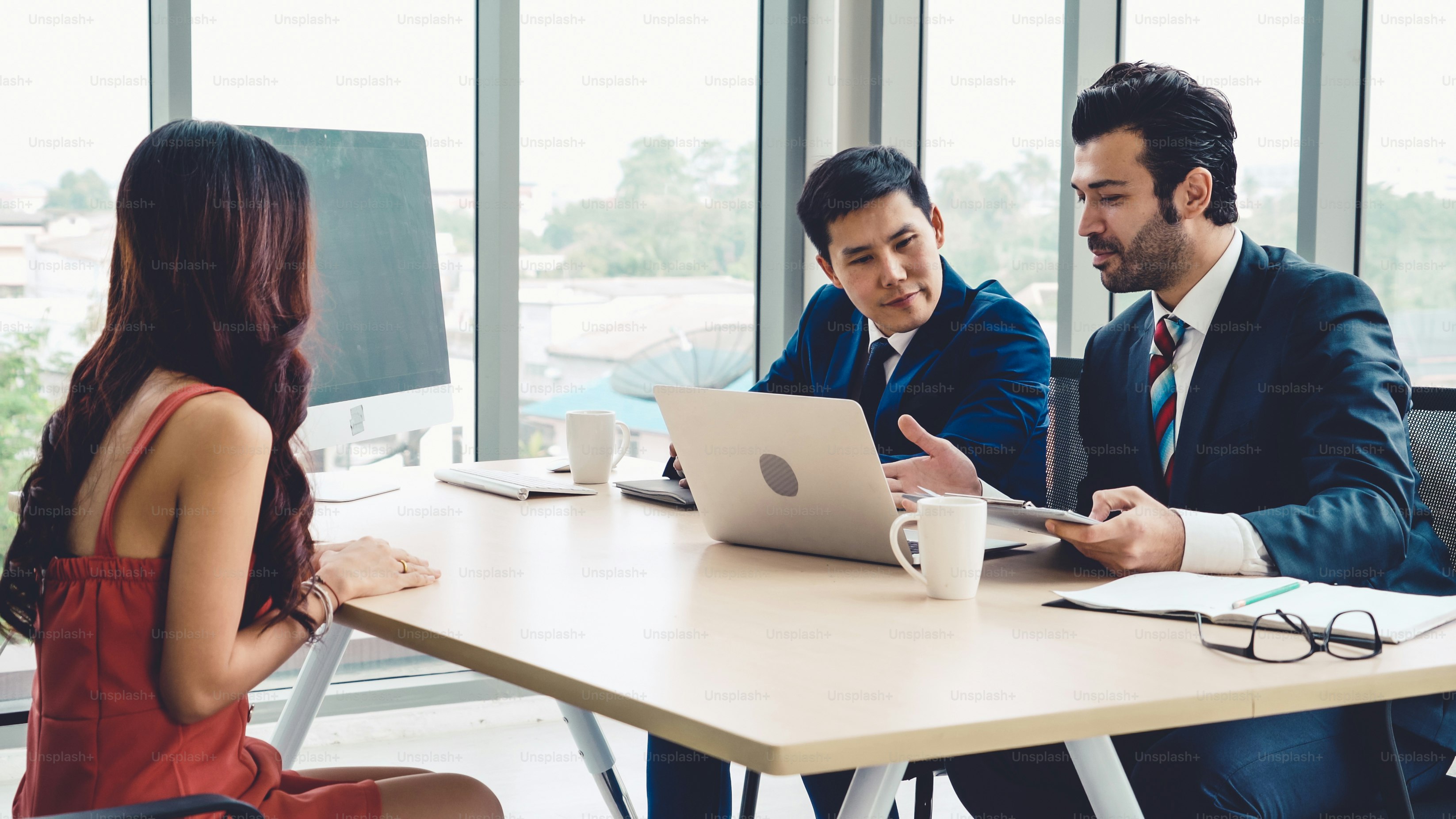 Job seeker in job interview meeting with manager and interviewer at ...