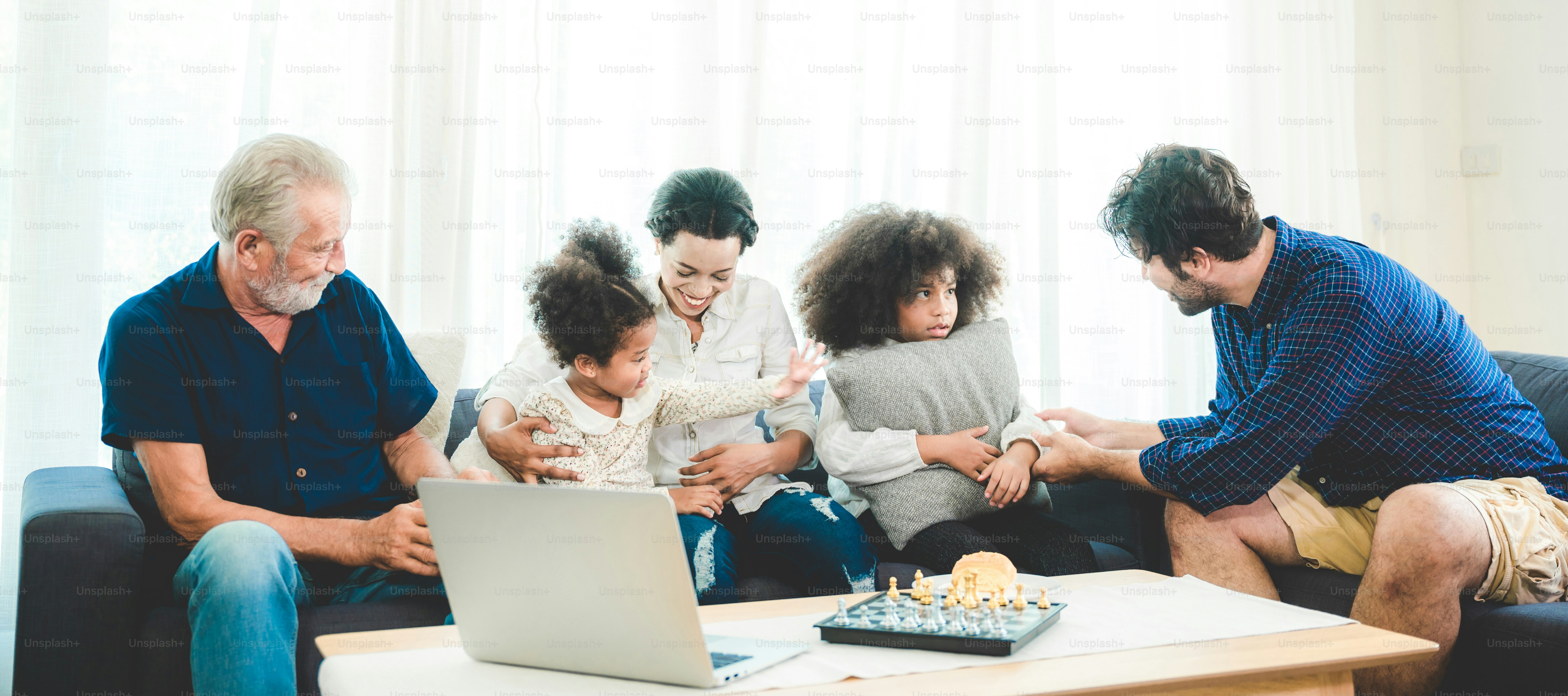 Happy multi-generation family living at home, stay home and relaxing ...