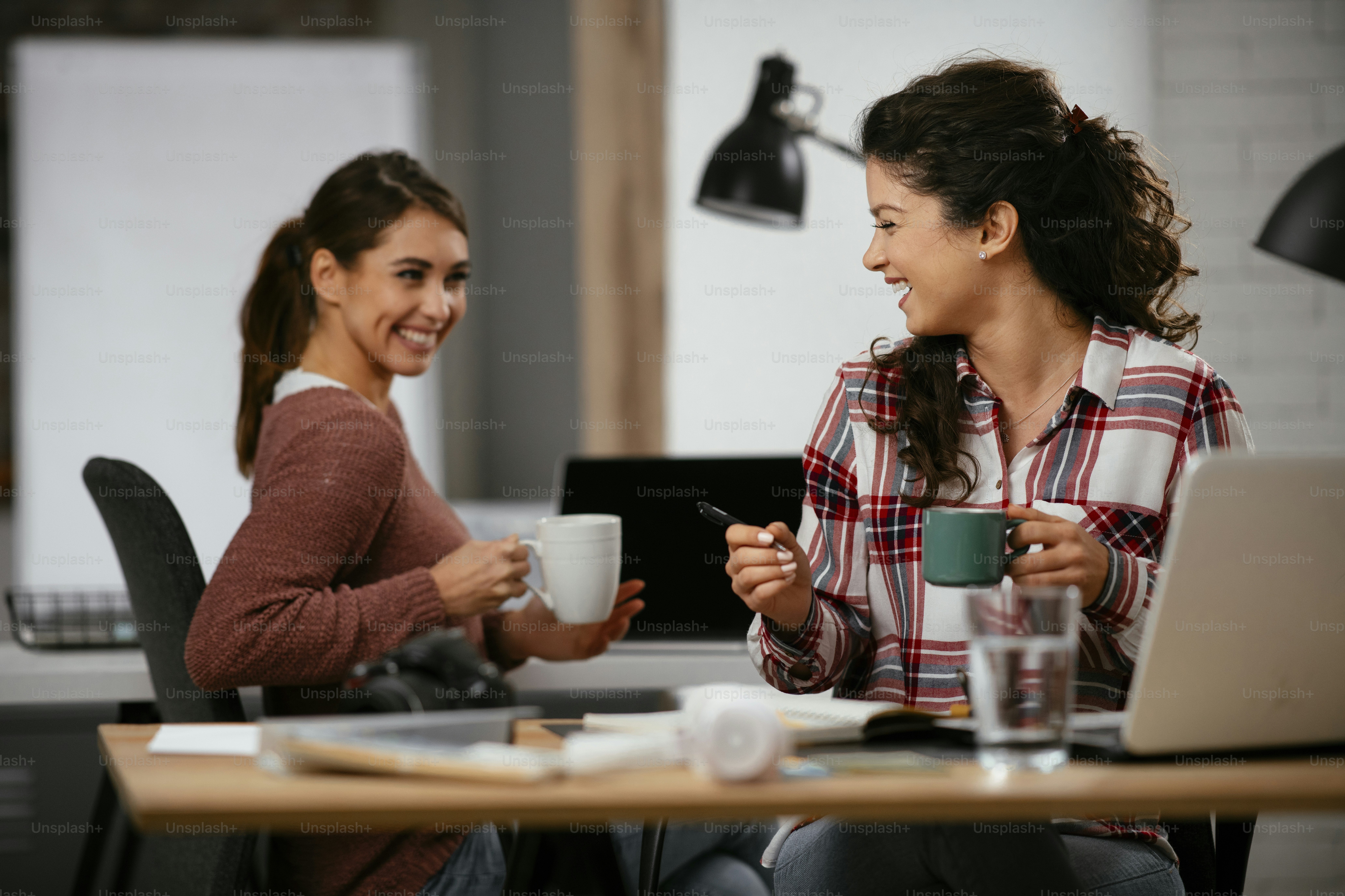 Girlfriends working together in the office. Female friends having fun ...