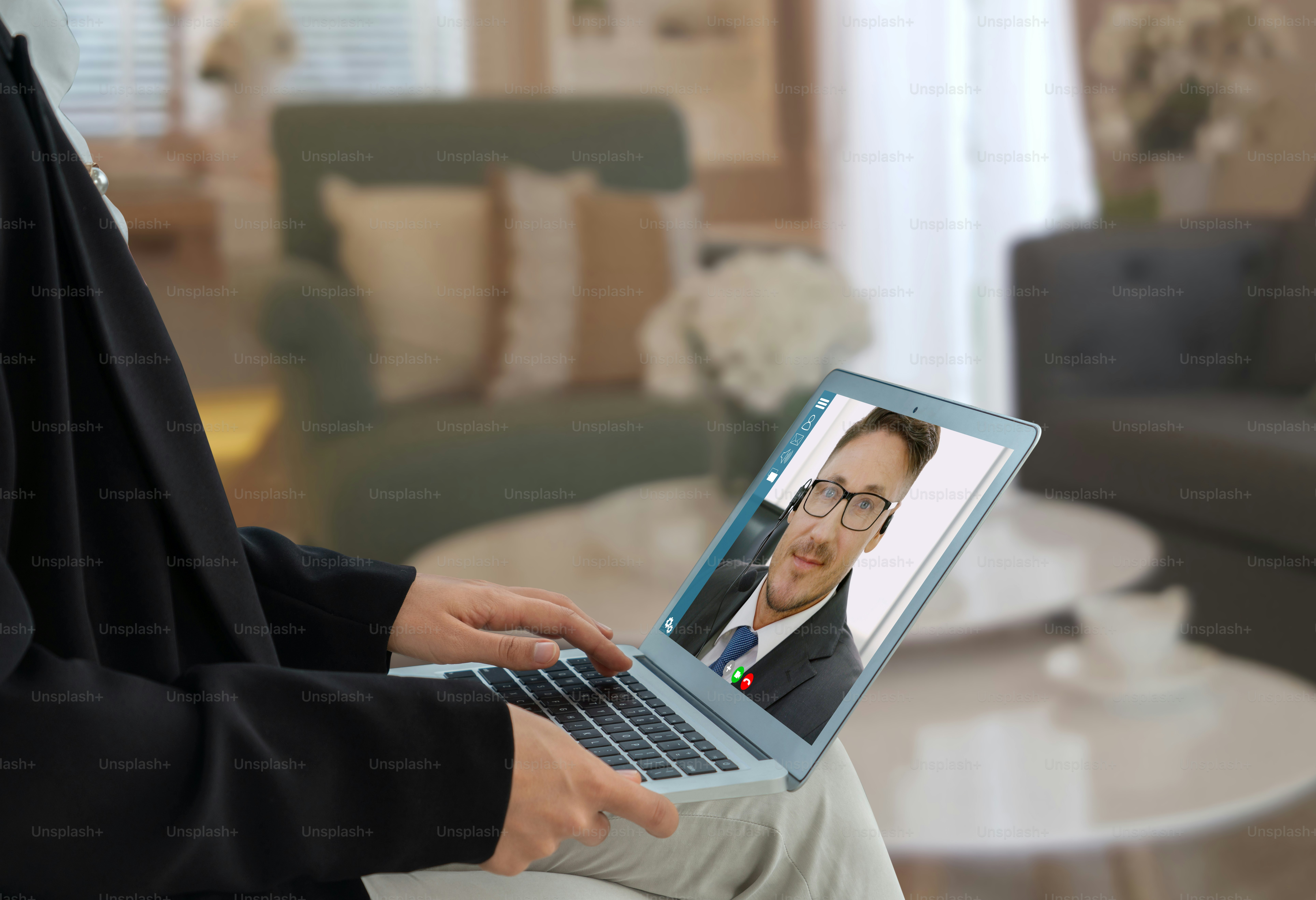 Video call business people meeting on virtual workplace or remote ...