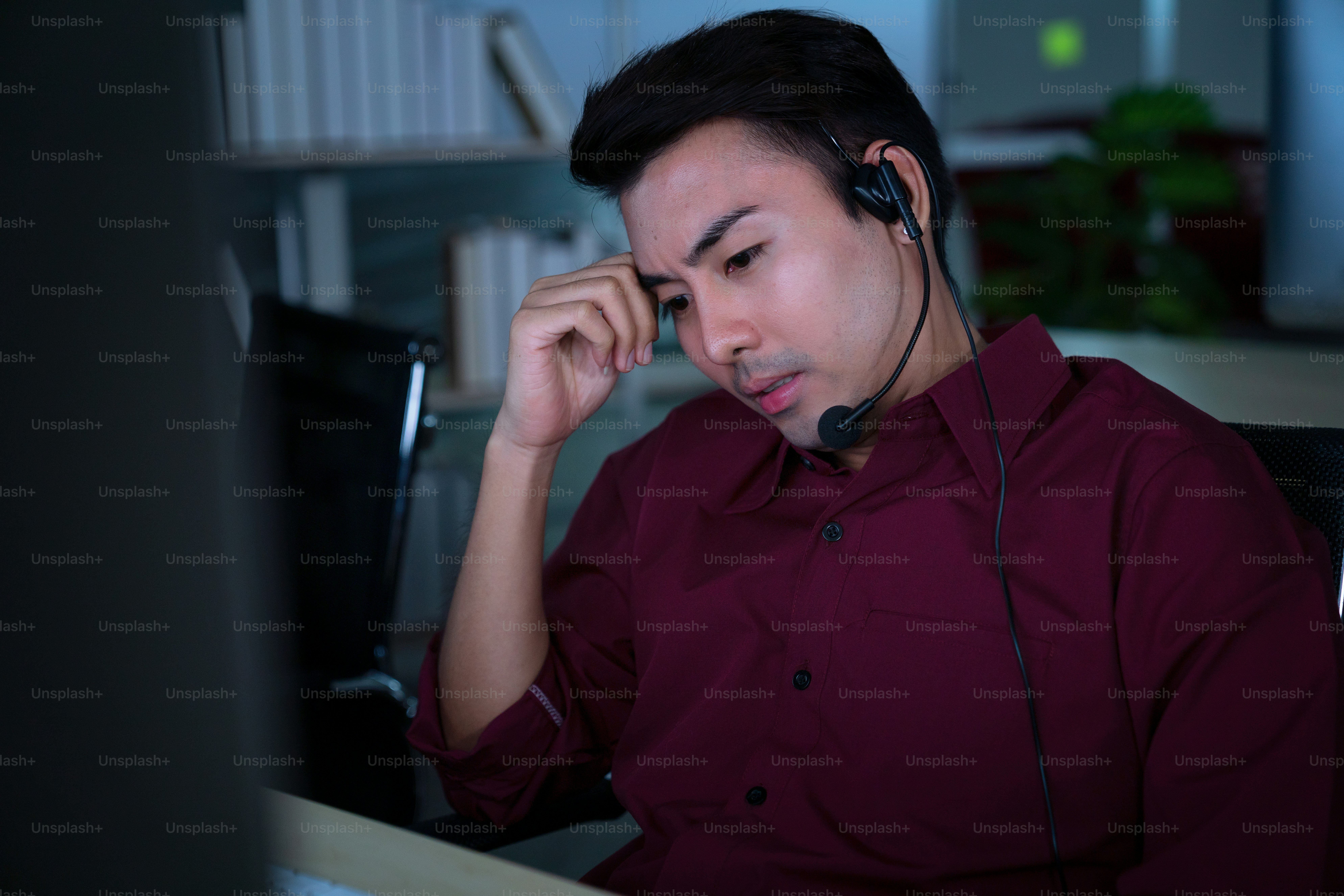 Thai asian women call center business people get headache and migraine ...