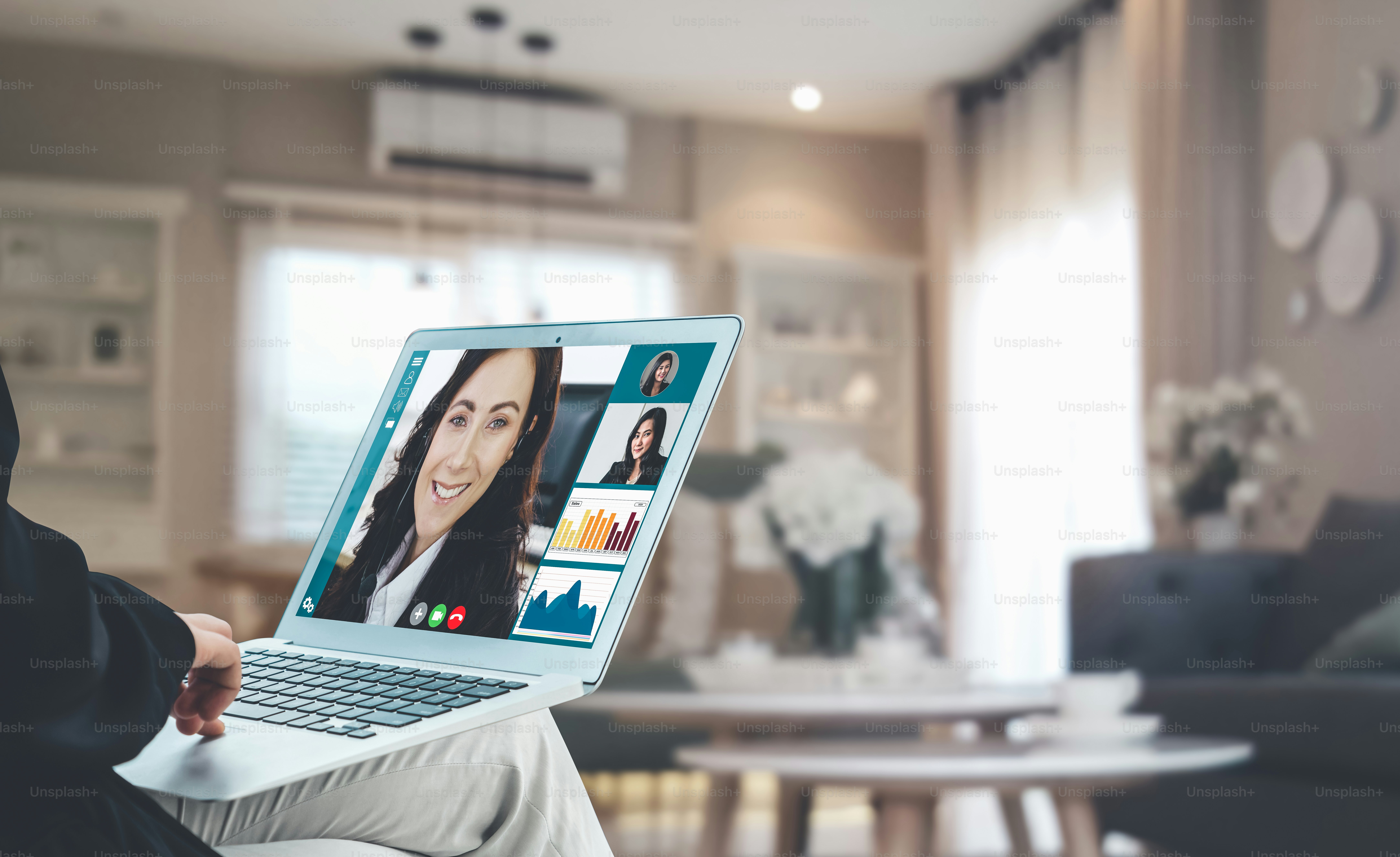 Video call business people meeting on virtual workplace or remote ...