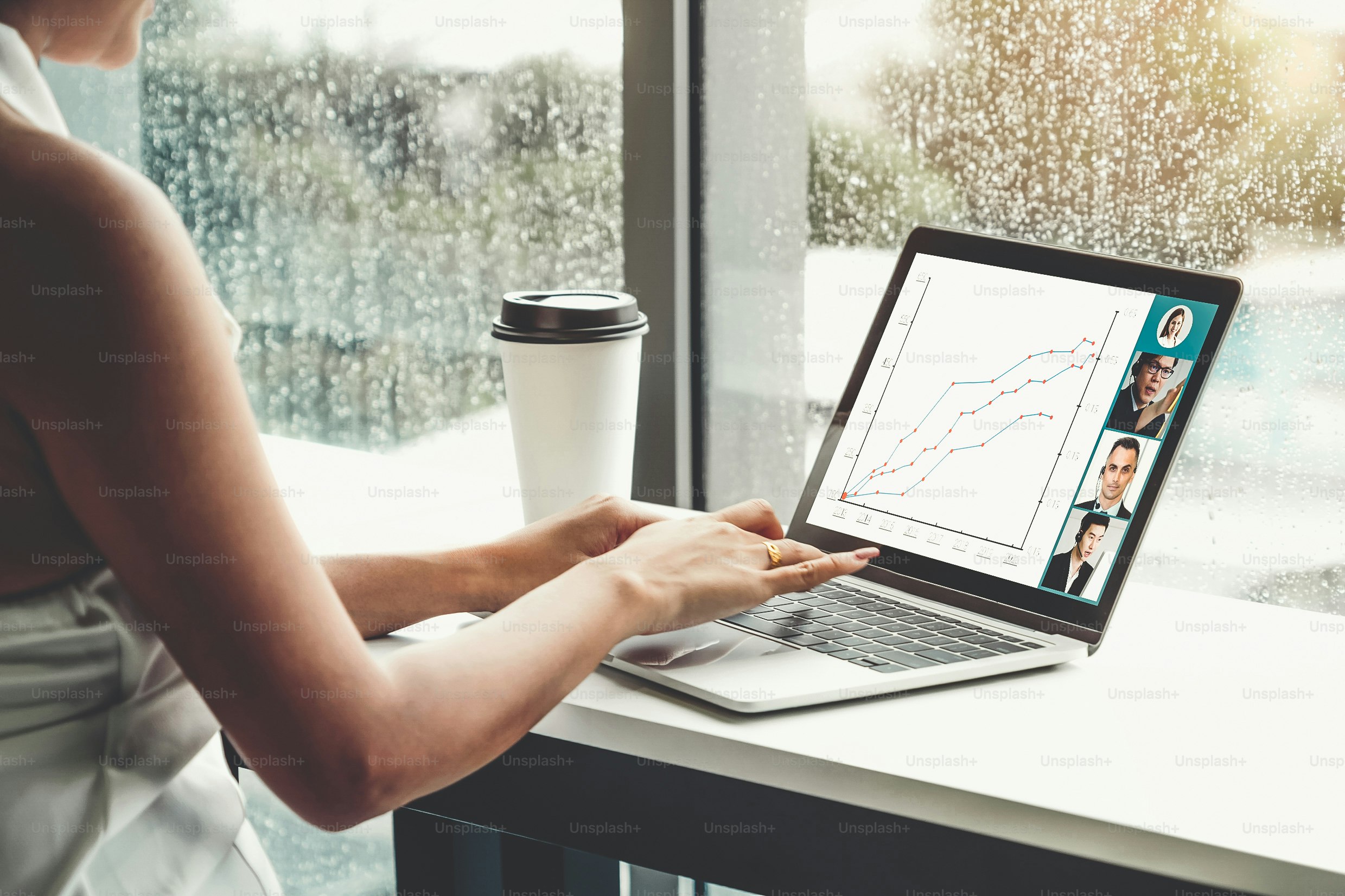 Video call business people meeting on virtual workplace or remote ...