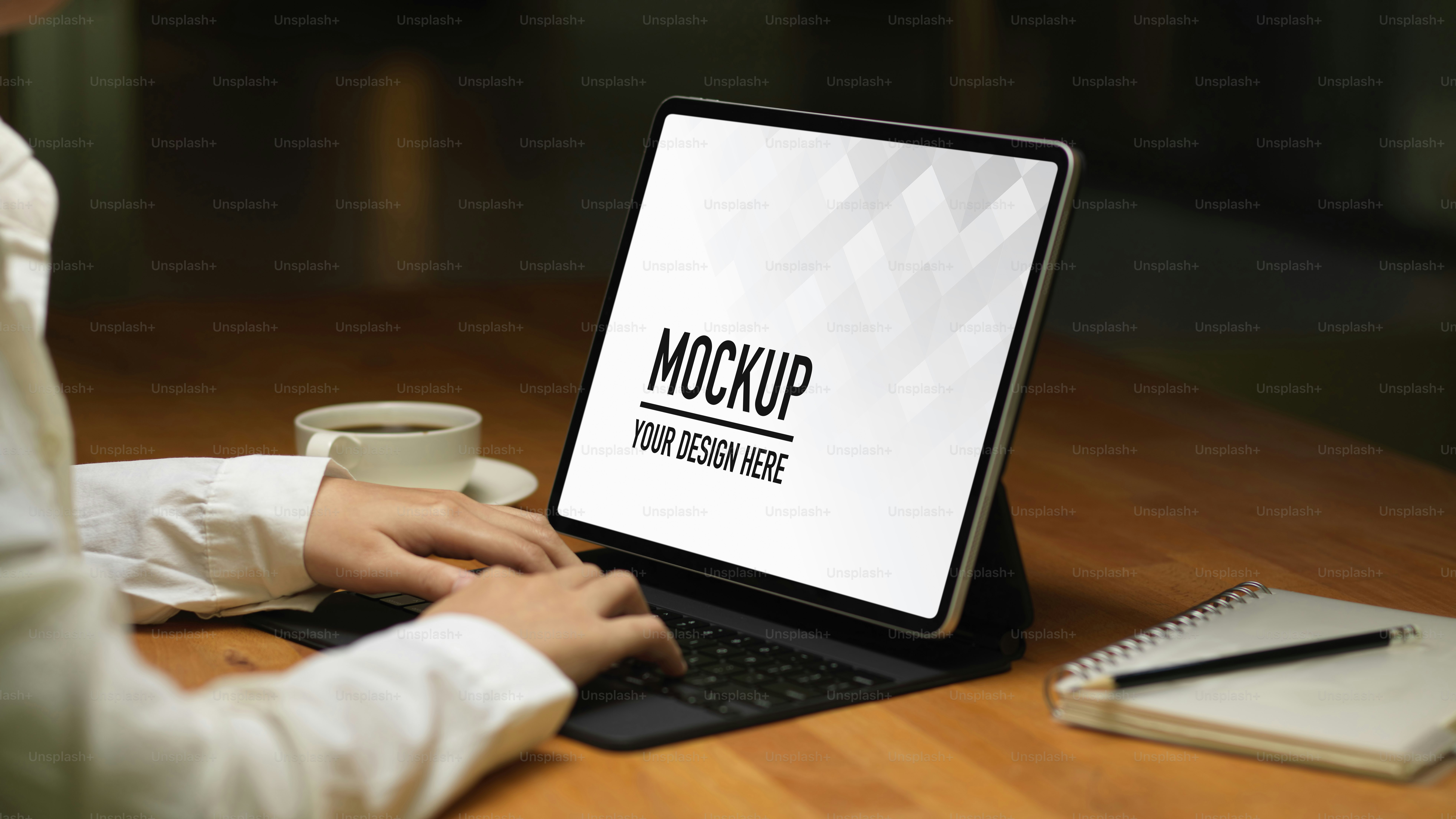 Side view of female typing on tablet keyboard include clipping path on ...