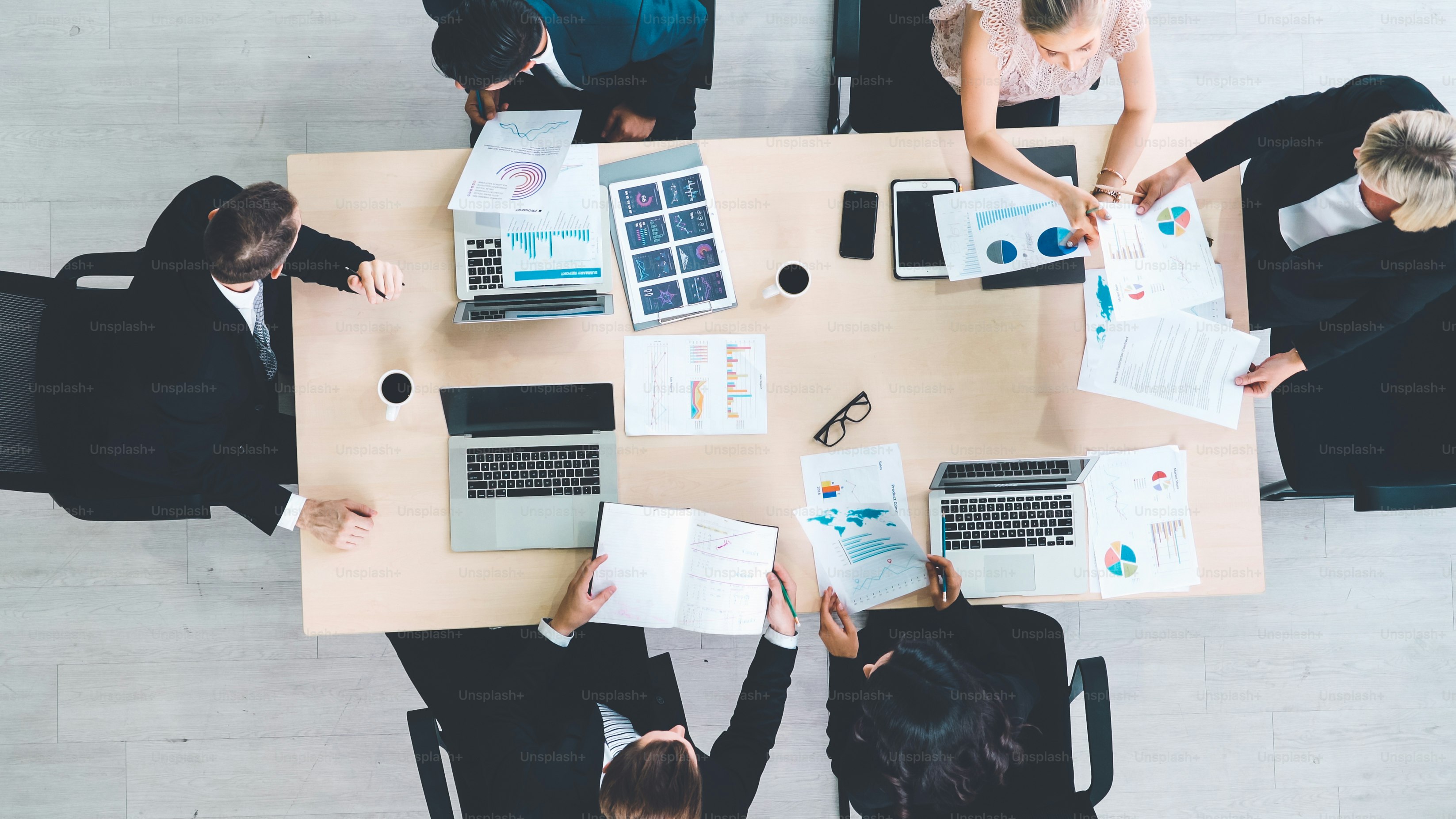 Business people group meeting shot from top view in office . Profession ...