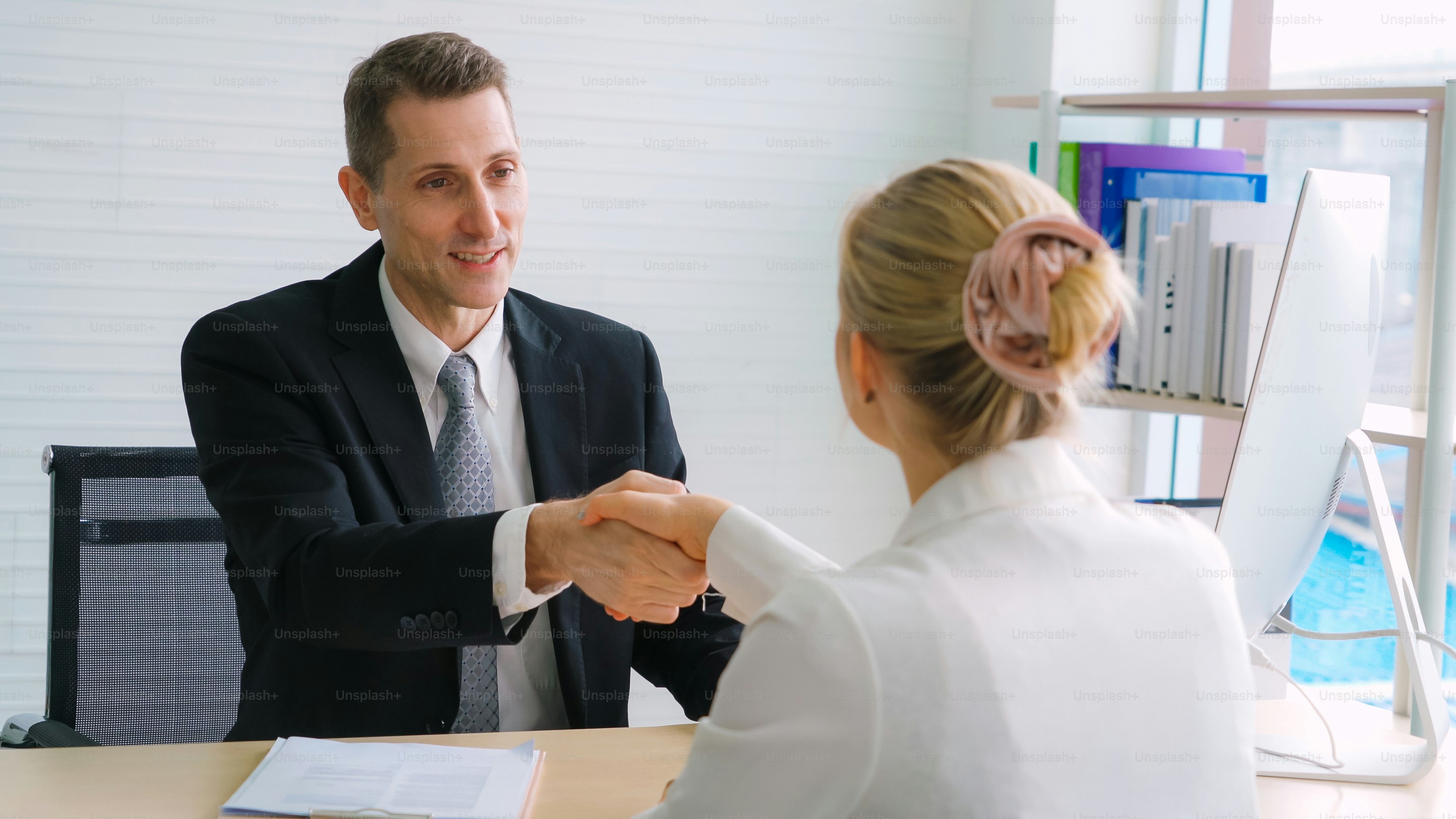 Job seeker in job interview meeting with manager and interviewer at ...