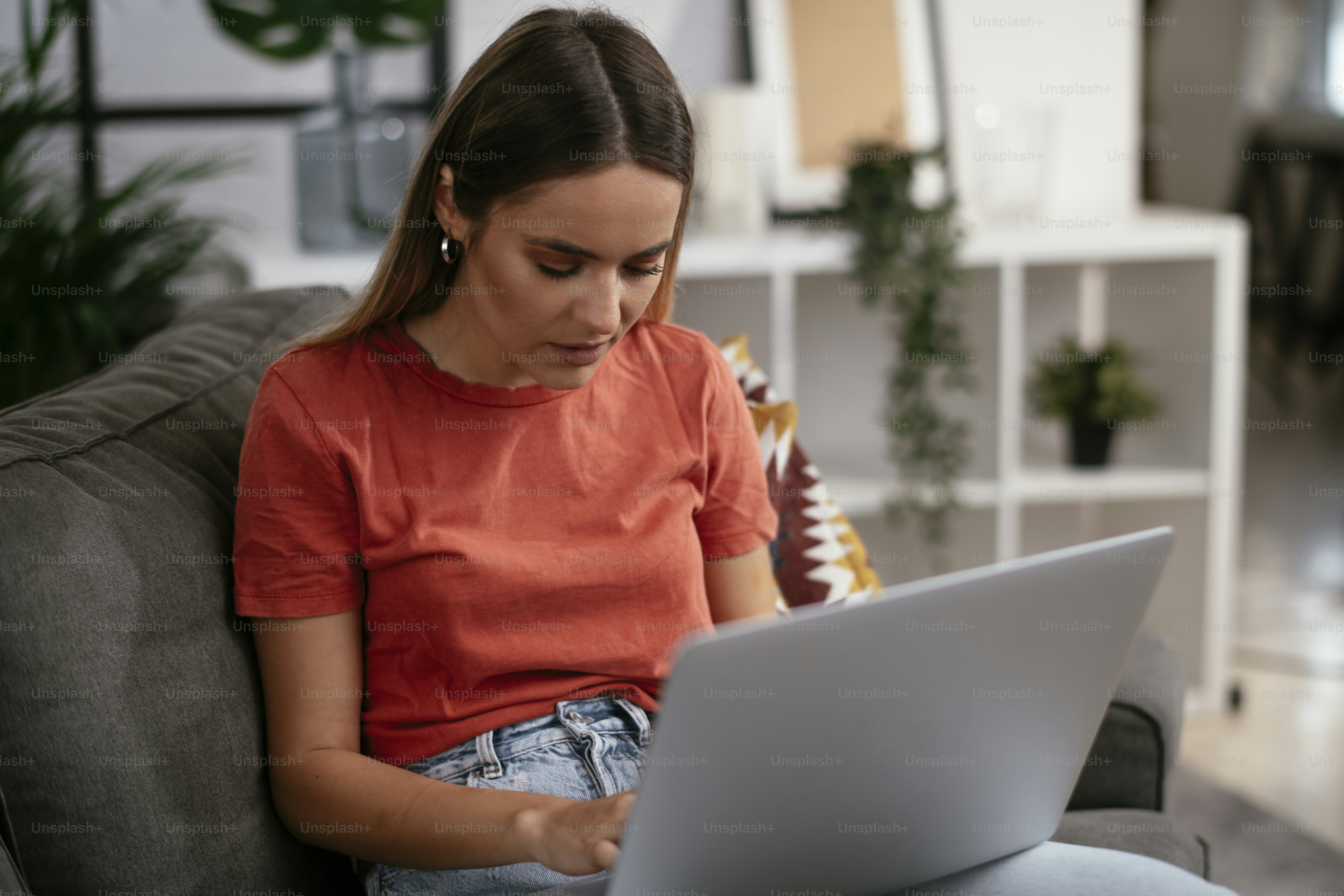 Young woman having video call. Beautiful woman enjoying at home. photo ...