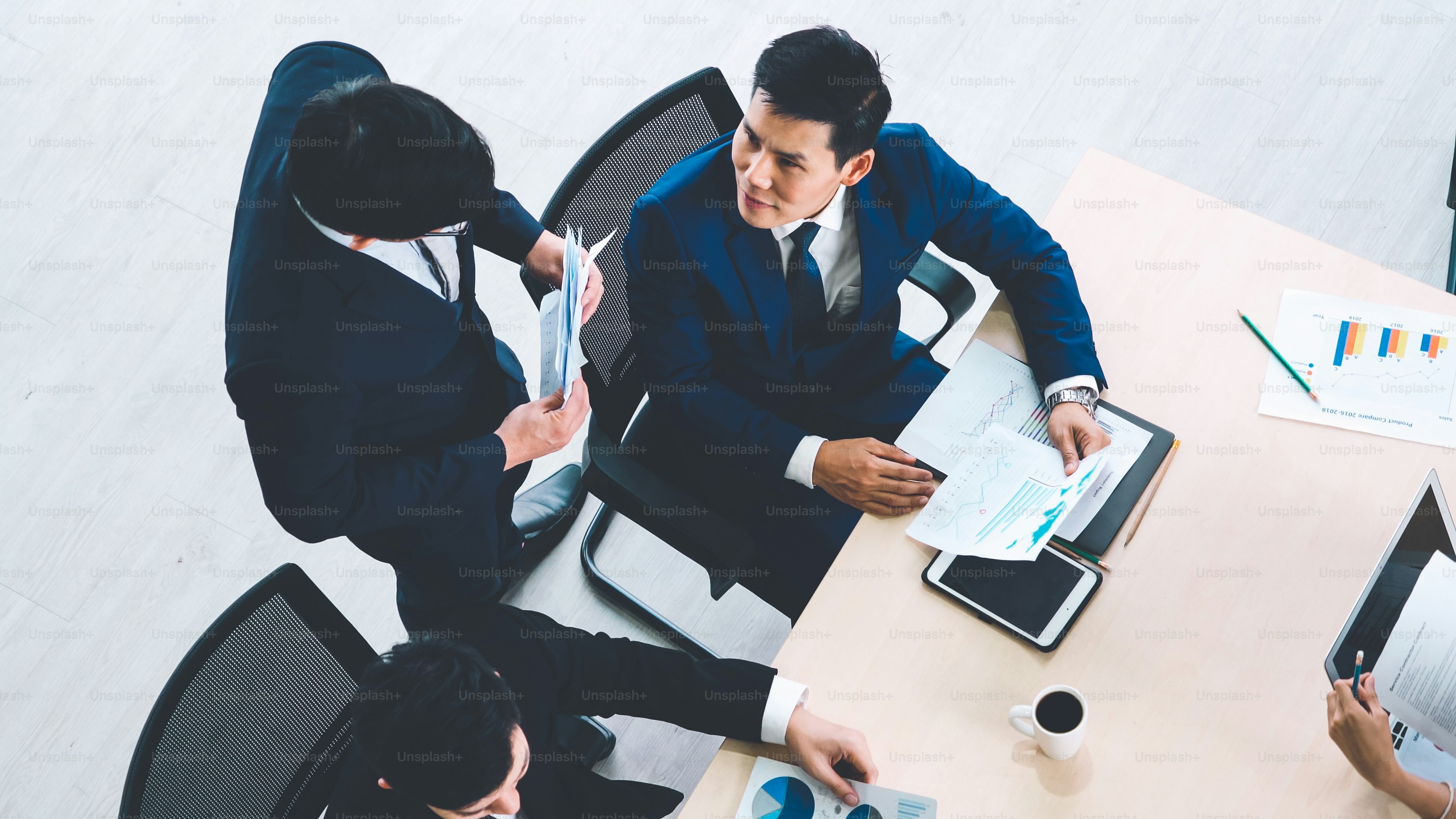 Business people group meeting shot from top view in office . Profession ...