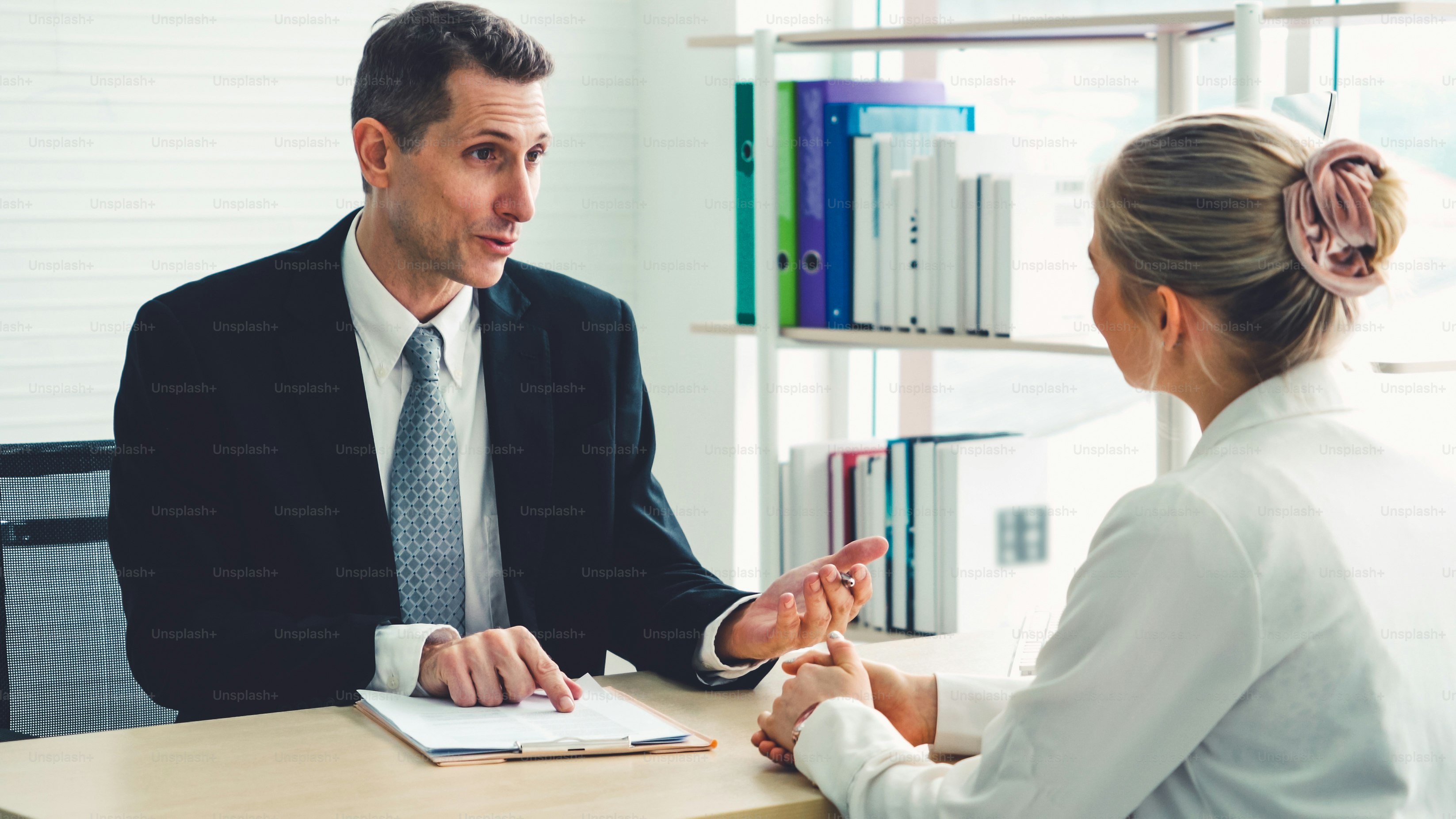 Job seeker in job interview meeting with manager and interviewer at ...