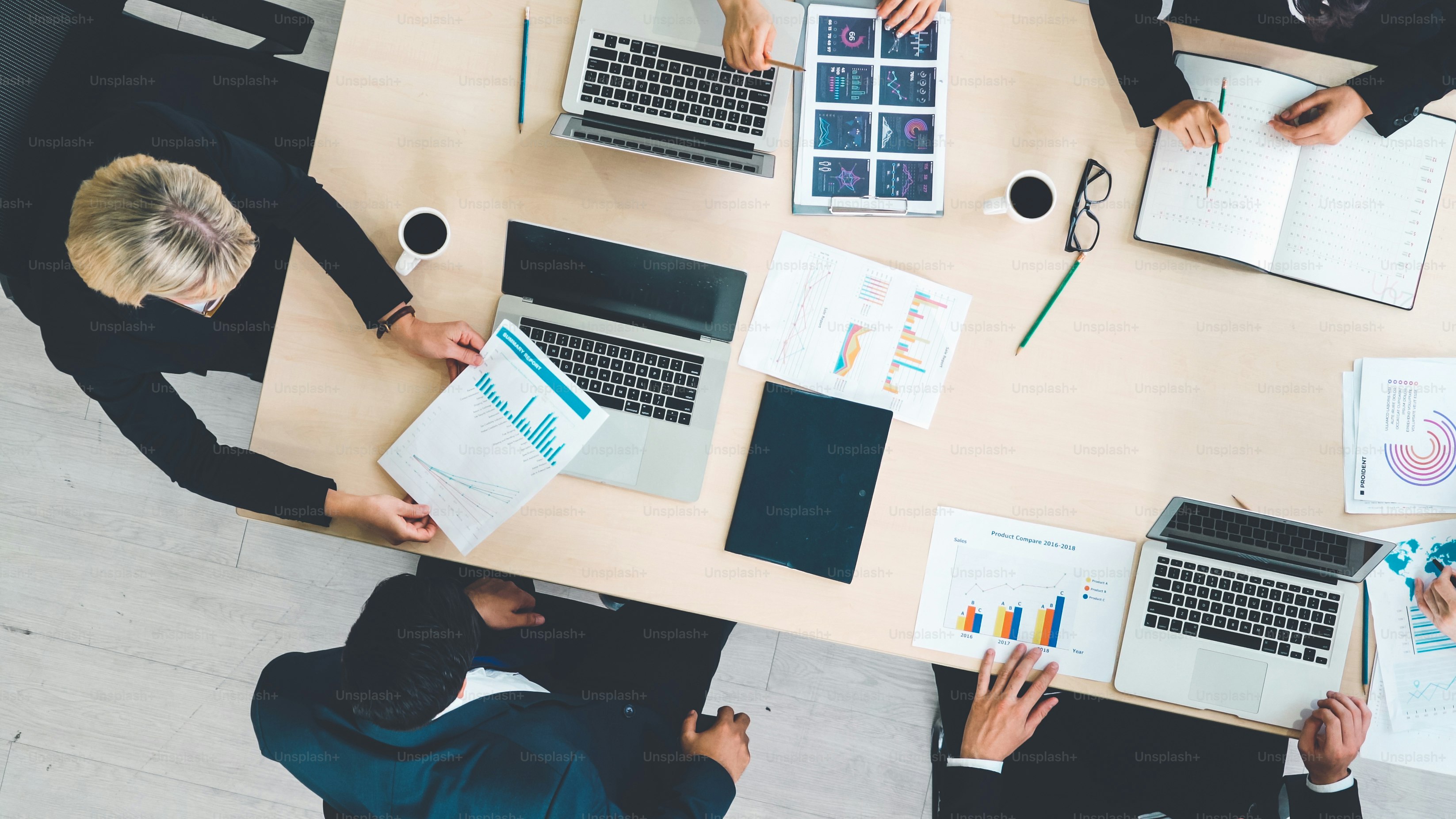 Business people group meeting shot from top view in office . Profession ...