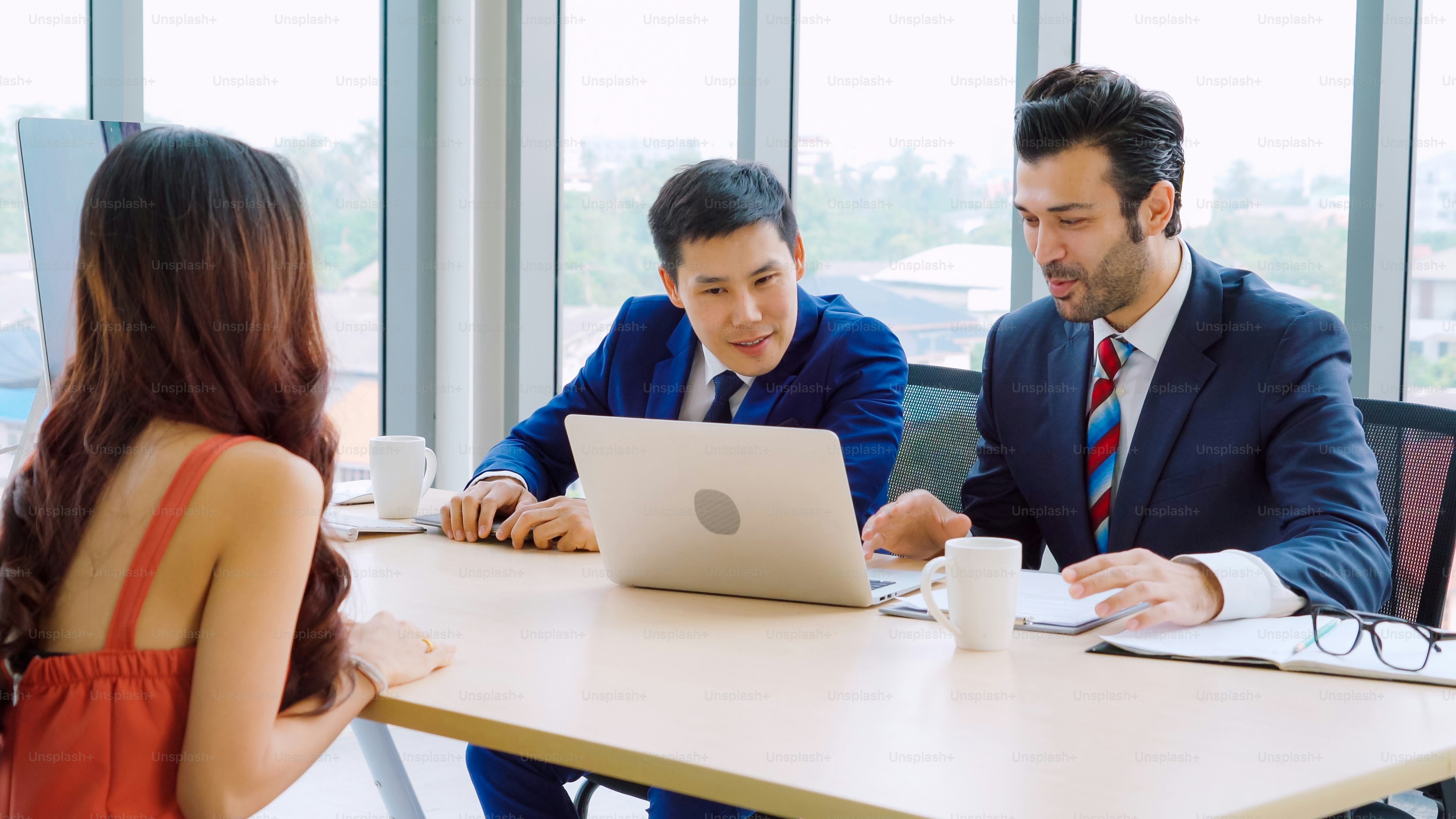 Job seeker in job interview meeting with manager and interviewer at ...