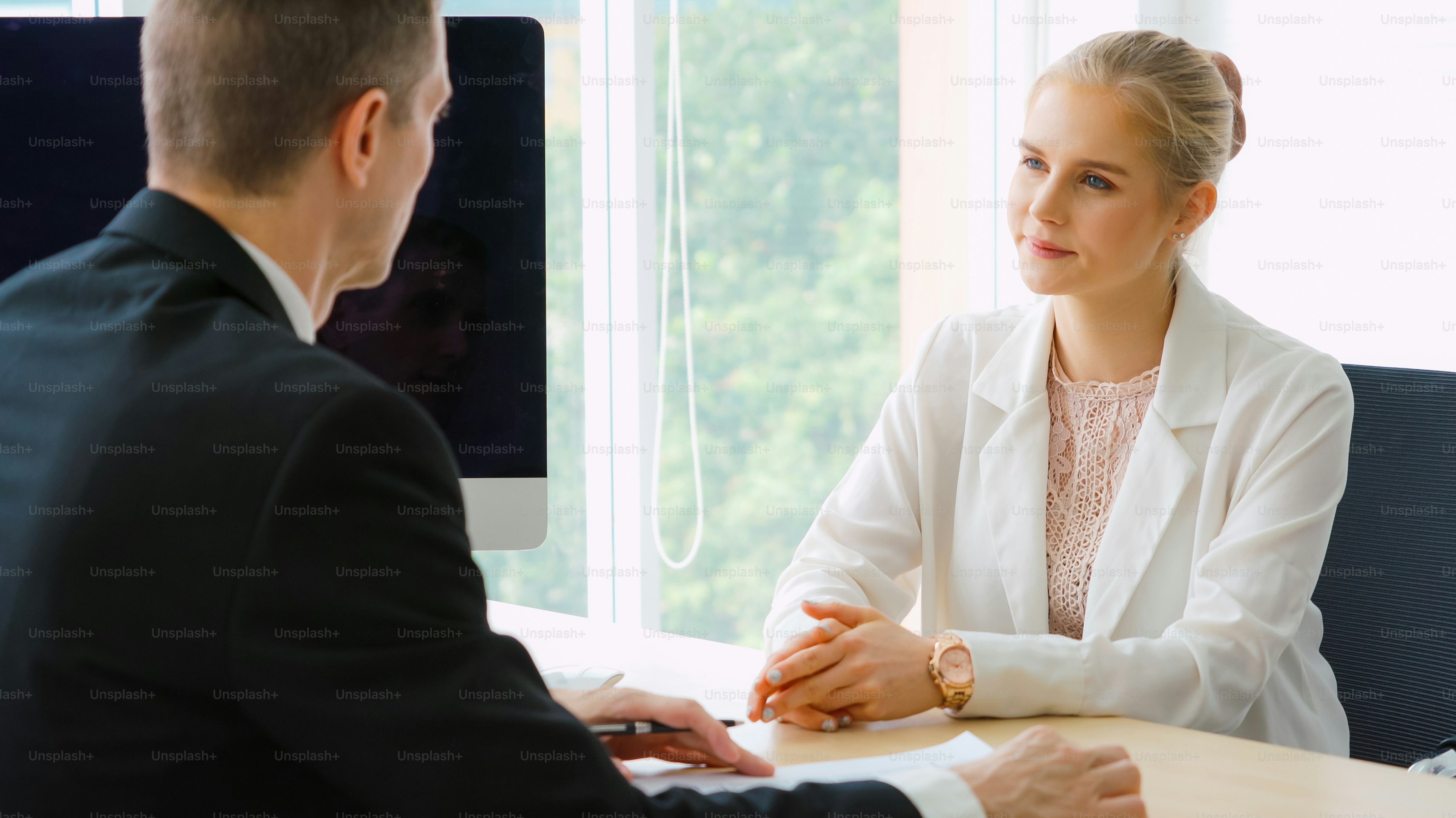 Job seeker in job interview meeting with manager and interviewer at ...