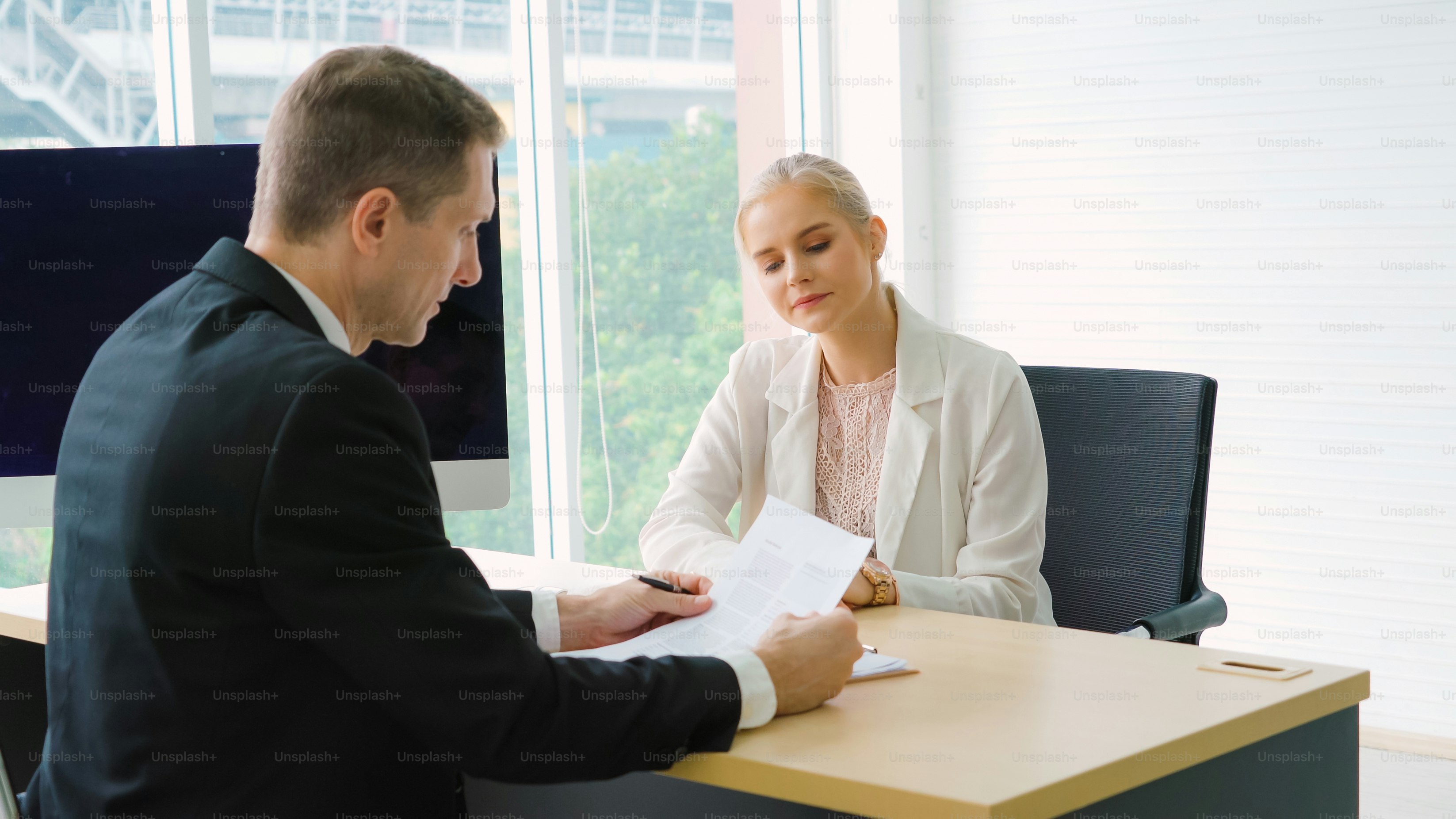 Job seeker in job interview meeting with manager and interviewer at ...