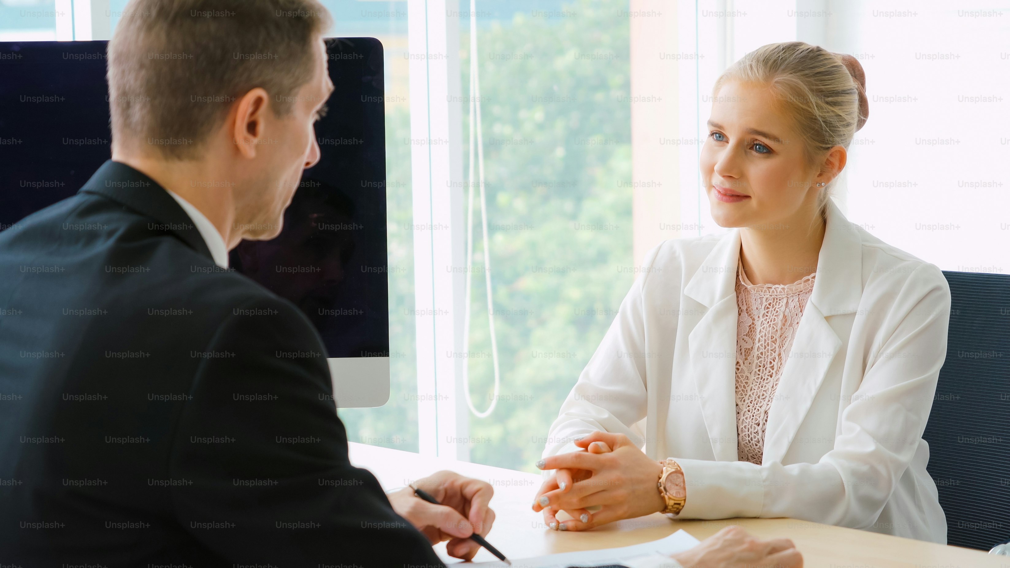 Job seeker in job interview meeting with manager and interviewer at ...