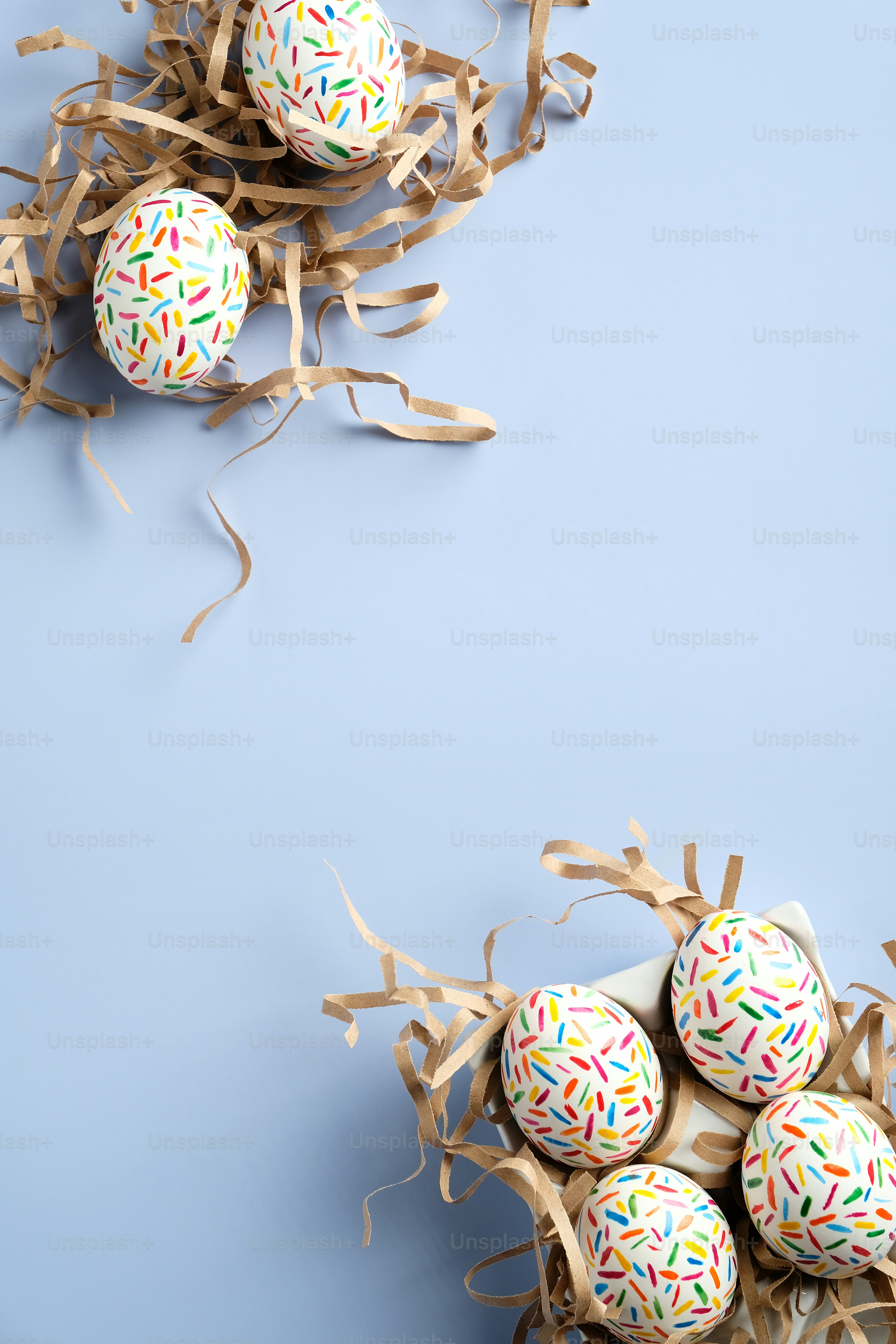 Happy Easter vertical banner template. Colorful Easter eggs in nest on ...