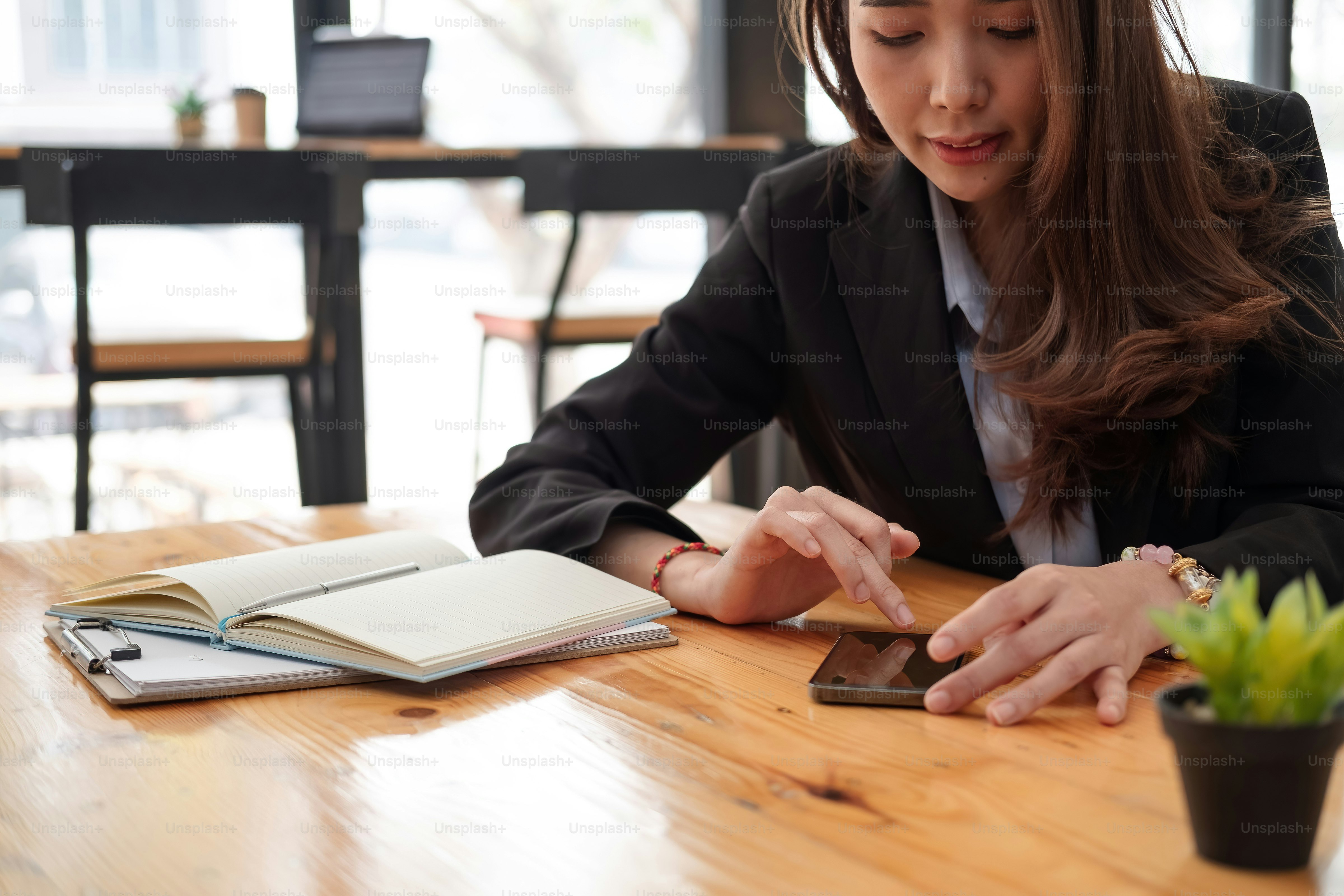Business, technology concept - Portrait of woman hands texting message ...
