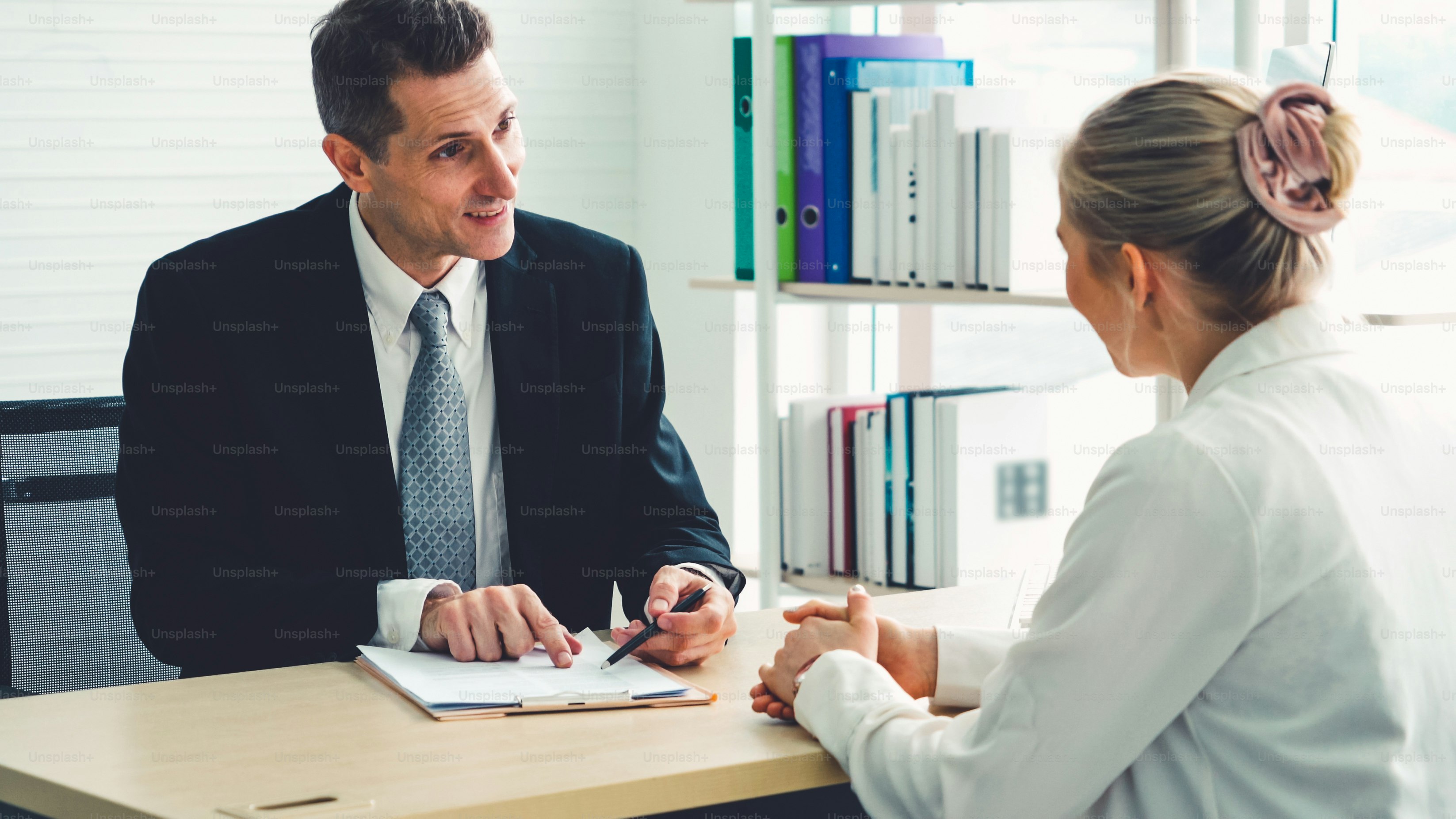 Job seeker in job interview meeting with manager and interviewer at ...