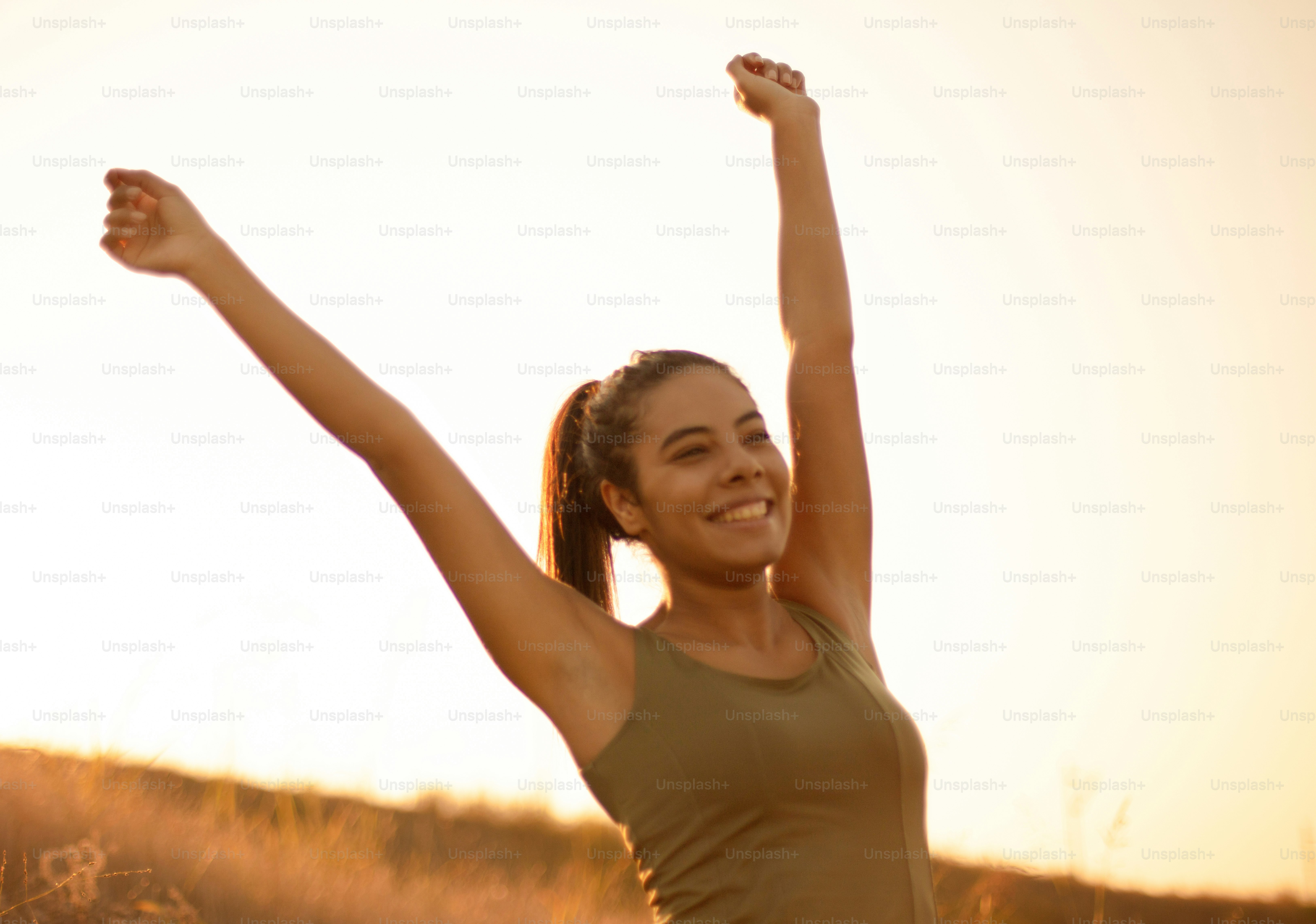 African woman standing in the nature and outstretched arms. photo ...