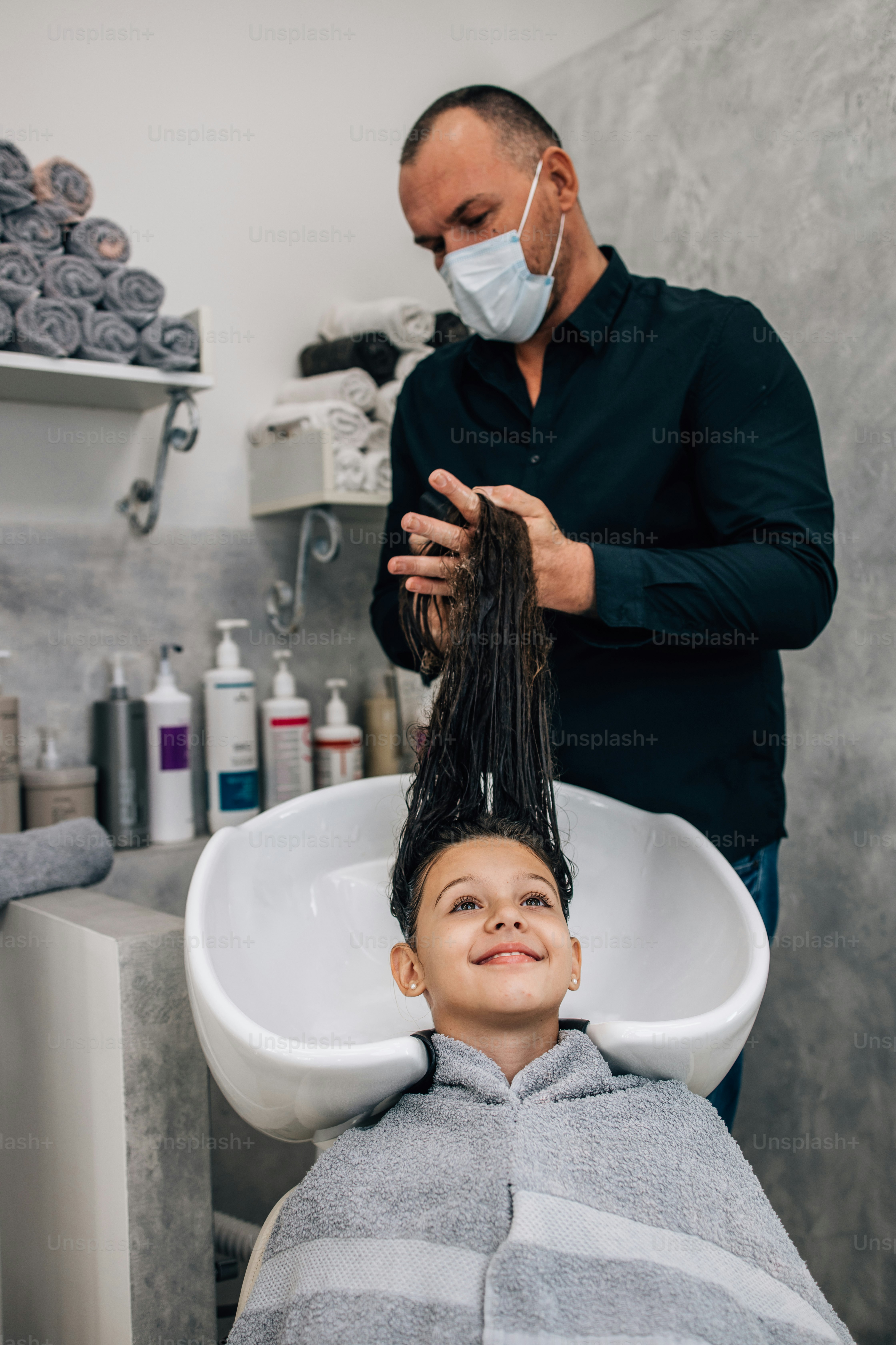 Girls Hair Washing Sink In