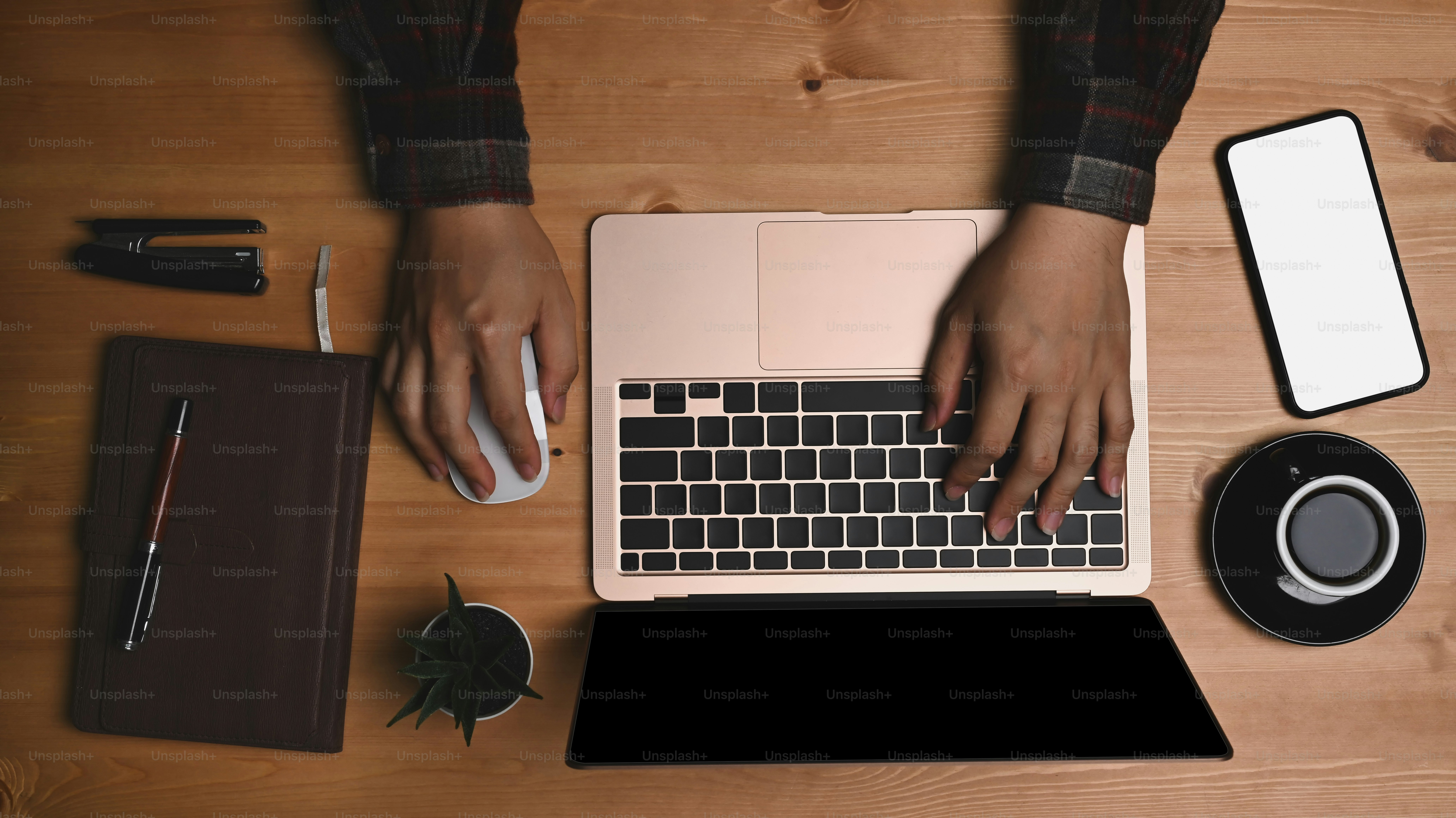 Man designer working with computer laptop at creative workplace. photo ...